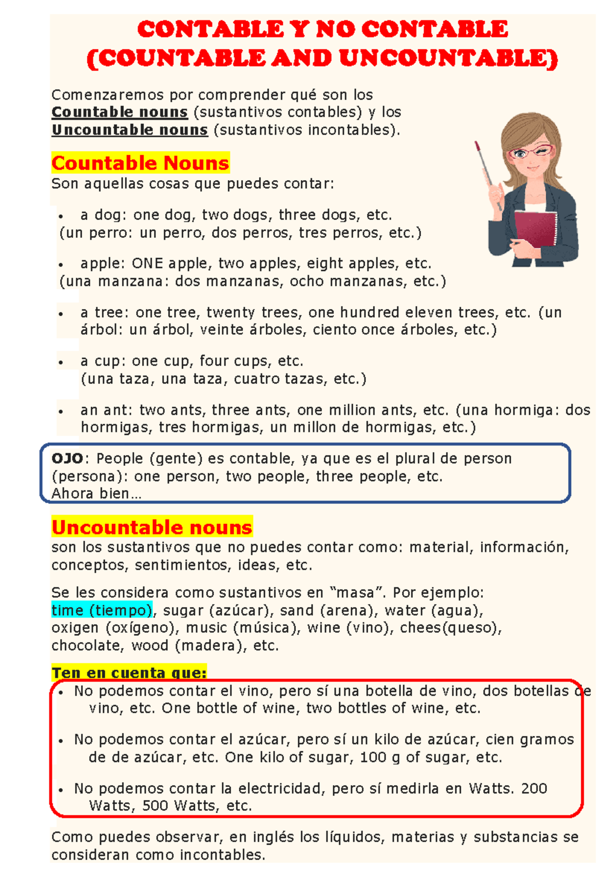 2023 Class 9.- Contable Y NO Contable - CONTABLE Y NO CONTABLE (COUNTABLE AND UNCOUNTABLE) - Studocu