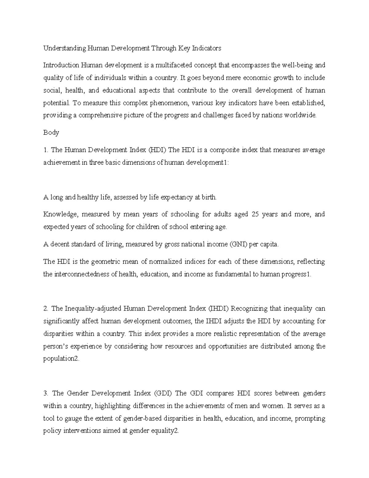 Understanding Human Development Through Key Indicators - Understanding ...