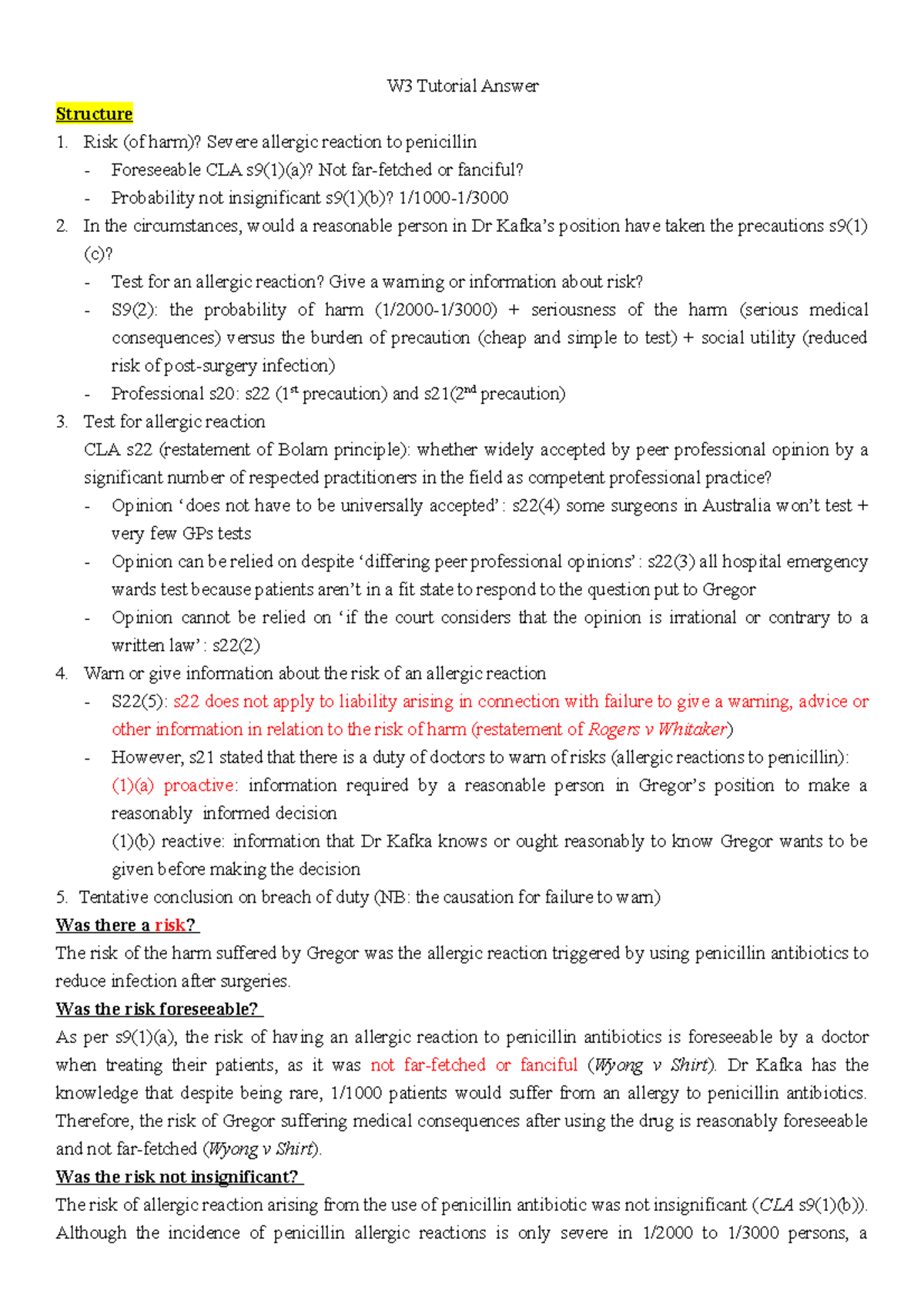 W3 Tutorial Answer - Detailed notes - W3 Tutorial Answer Structure Risk ...
