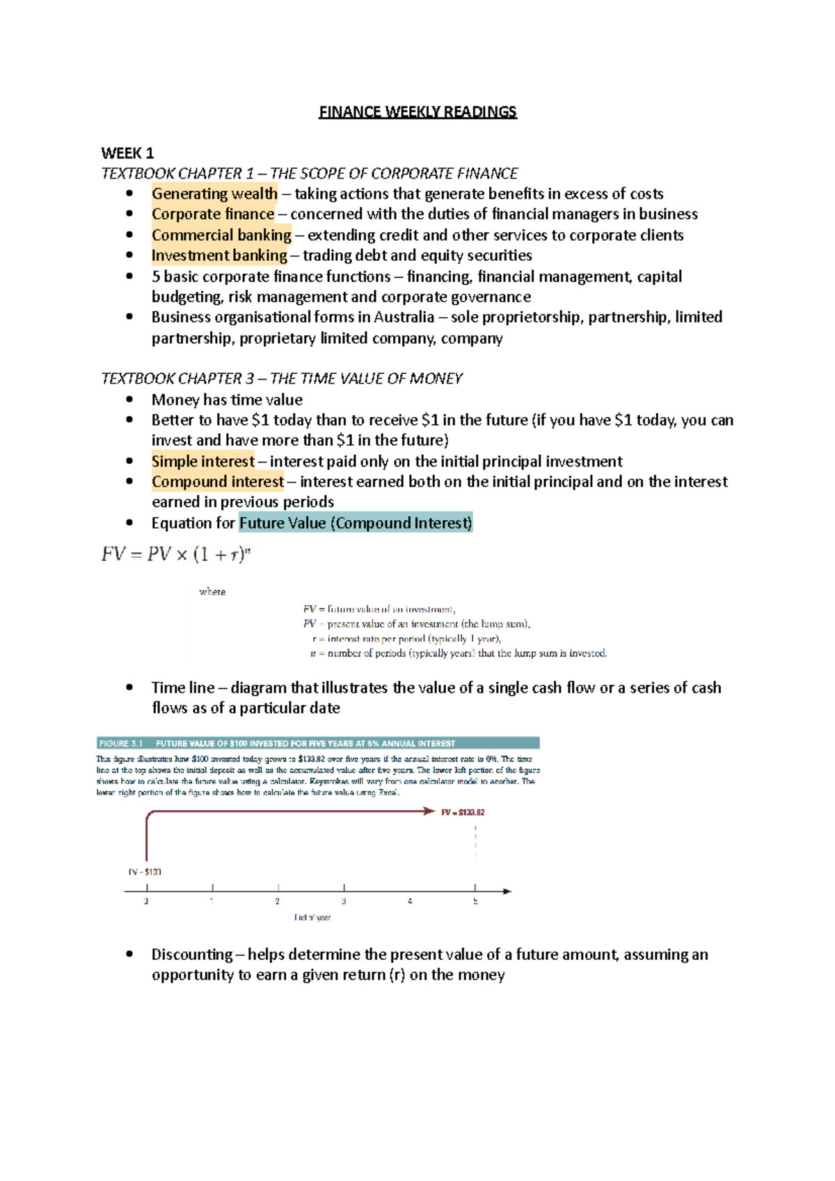 Readings 1 - Lecture notes 1 - FINANCE WEEKLY READINGS WEEK 1 TEXTBOOK ...