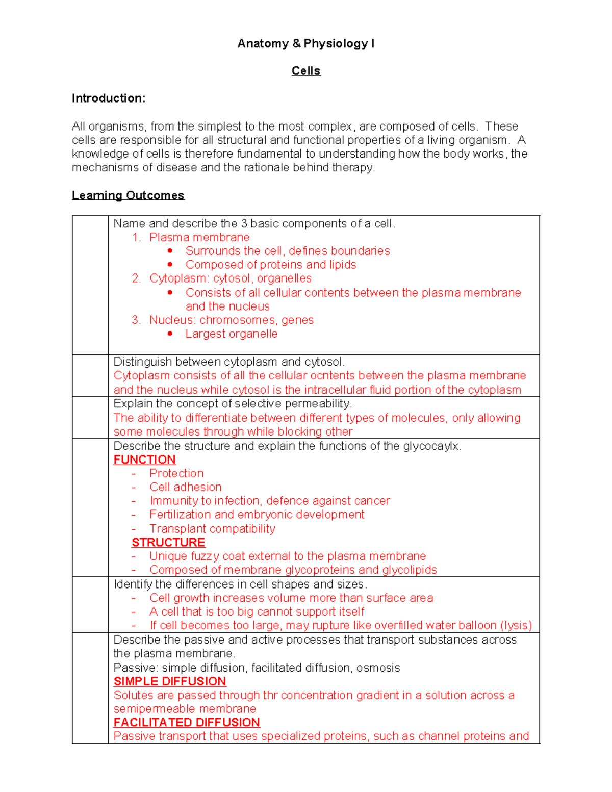 Overview - Cells - Test practice - Anatomy & Physiology I Cells ...