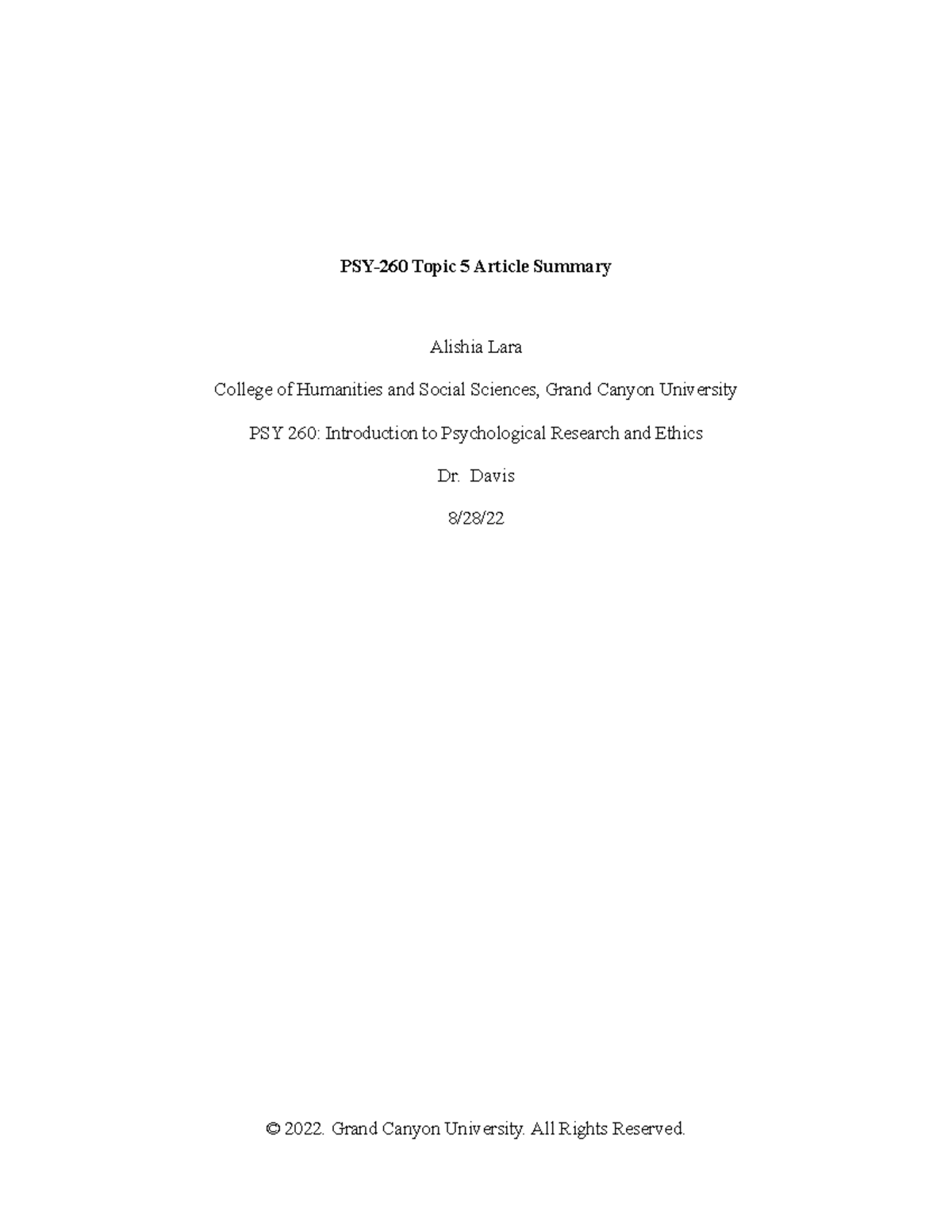 PSY-260-RS-T5-Article-Summary alara - PSY-260 Topic 5 Article Summary ...