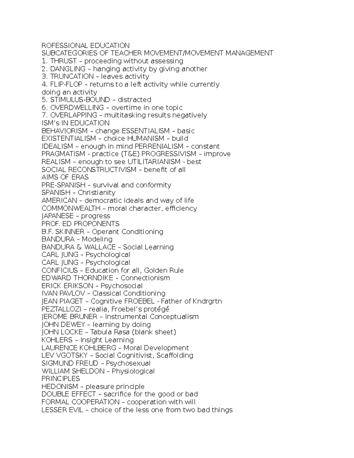 Professional Education Bullets - ROFESSIONAL EDUCATION SUBCATEGORIES OF ...