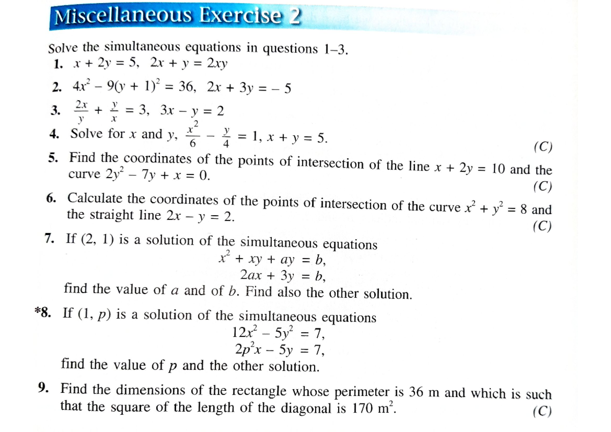 Simultaneous Eqns - dsgds - Miscellaneous Exercise 2 Solve the ...