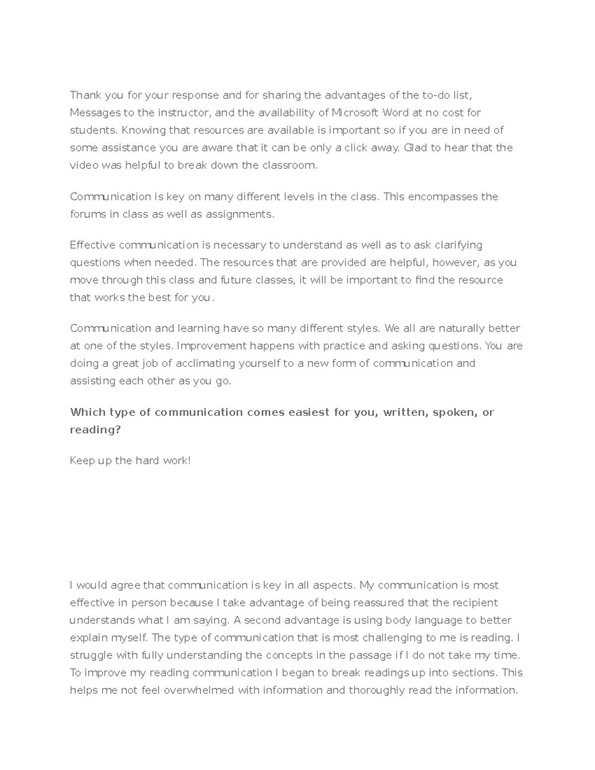 Diversity in Communication - Thank you for your response and for ...