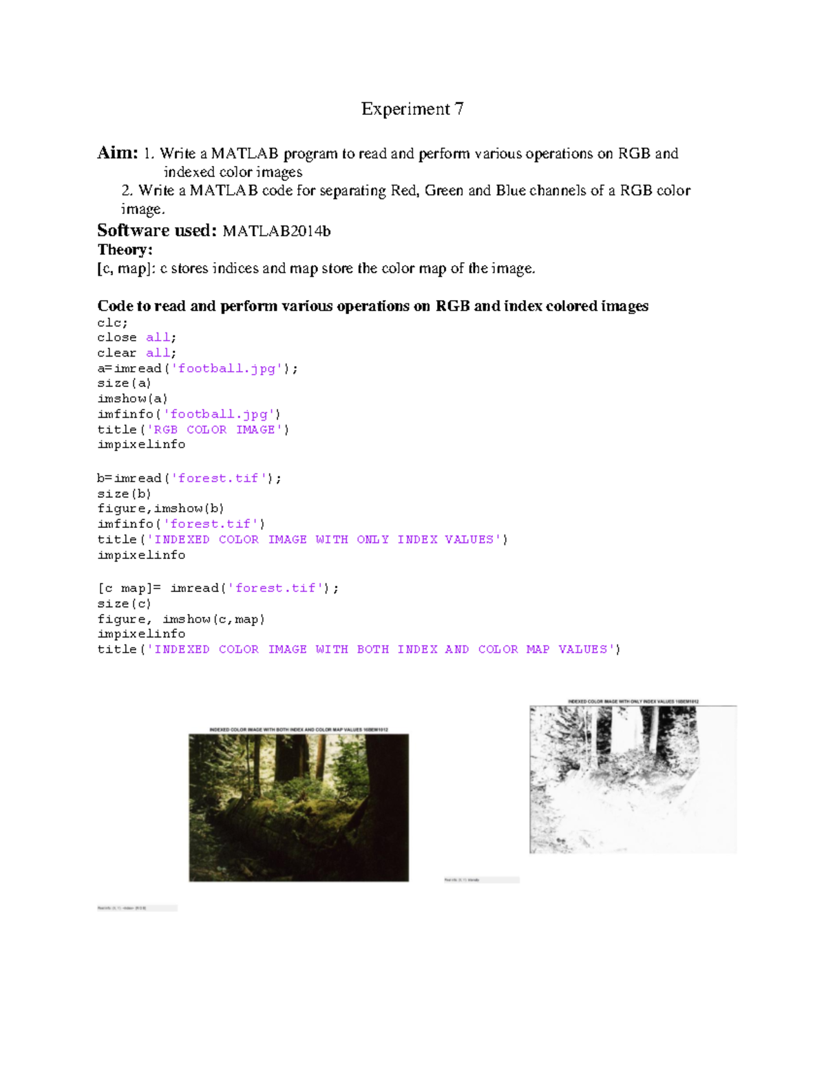 Experiment 4 Manual Experiment 7 Aim 1 Write A Matlab Program To Read And Perform Various