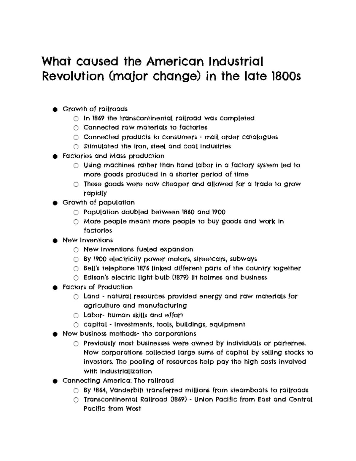 Unit 6 - Notes of Unit 6 - What caused the American Industrial ...