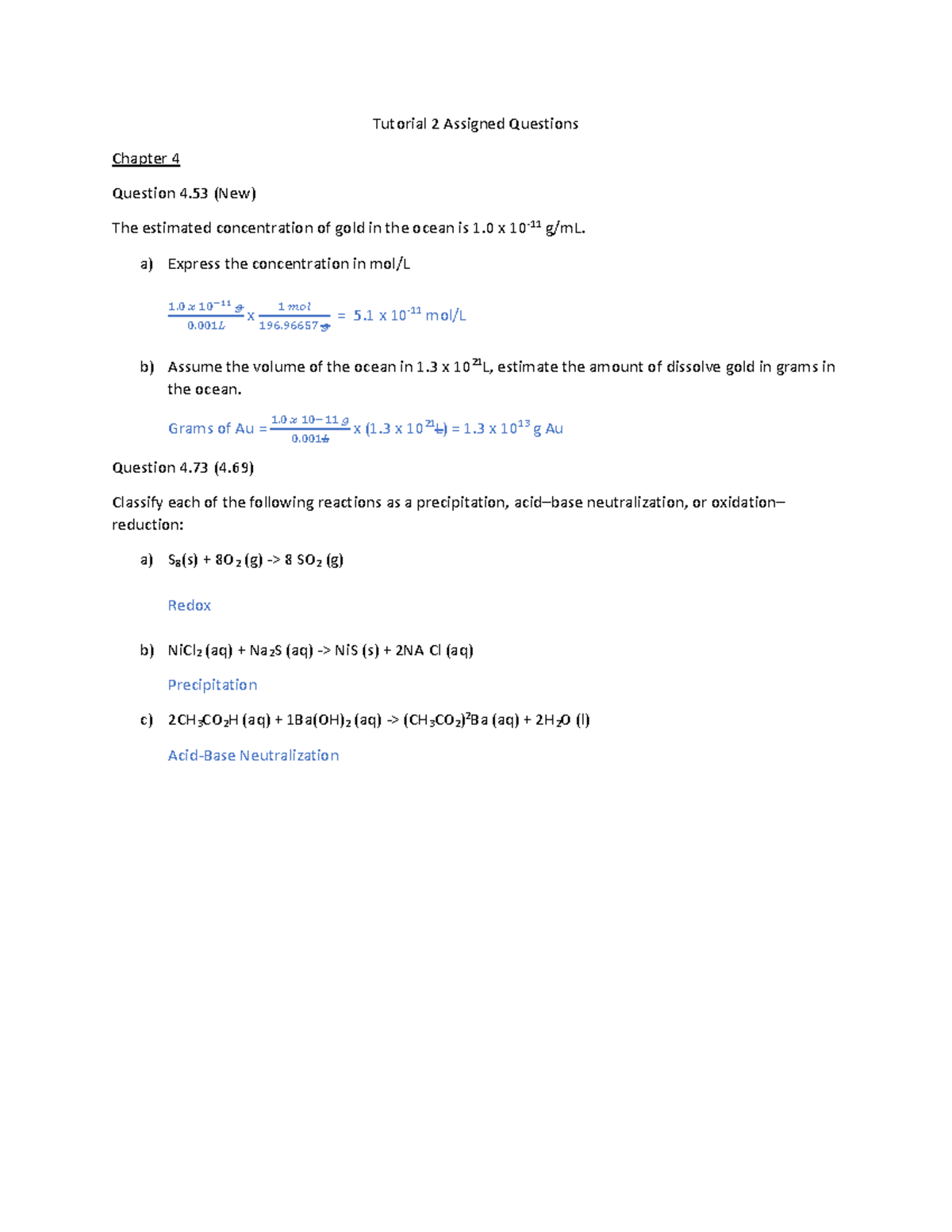 Tutorial 2 Assigned Question Answers - Tutorial 2 Assigned Questions ...