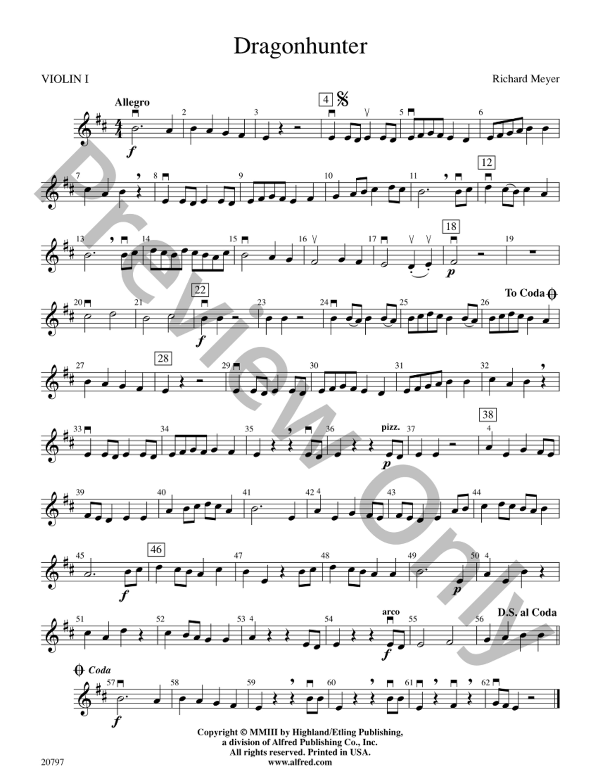 Dragonhunter - Partitura - Dragonhunter VIOLIN I Richard Meyer Allegro 4 2 3 V 5 6 12 7 8 9 10 ...