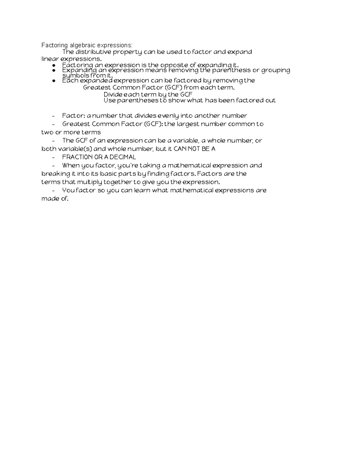 Algebra 1 Notes - Factoring algebraic expressions: The distributive ...