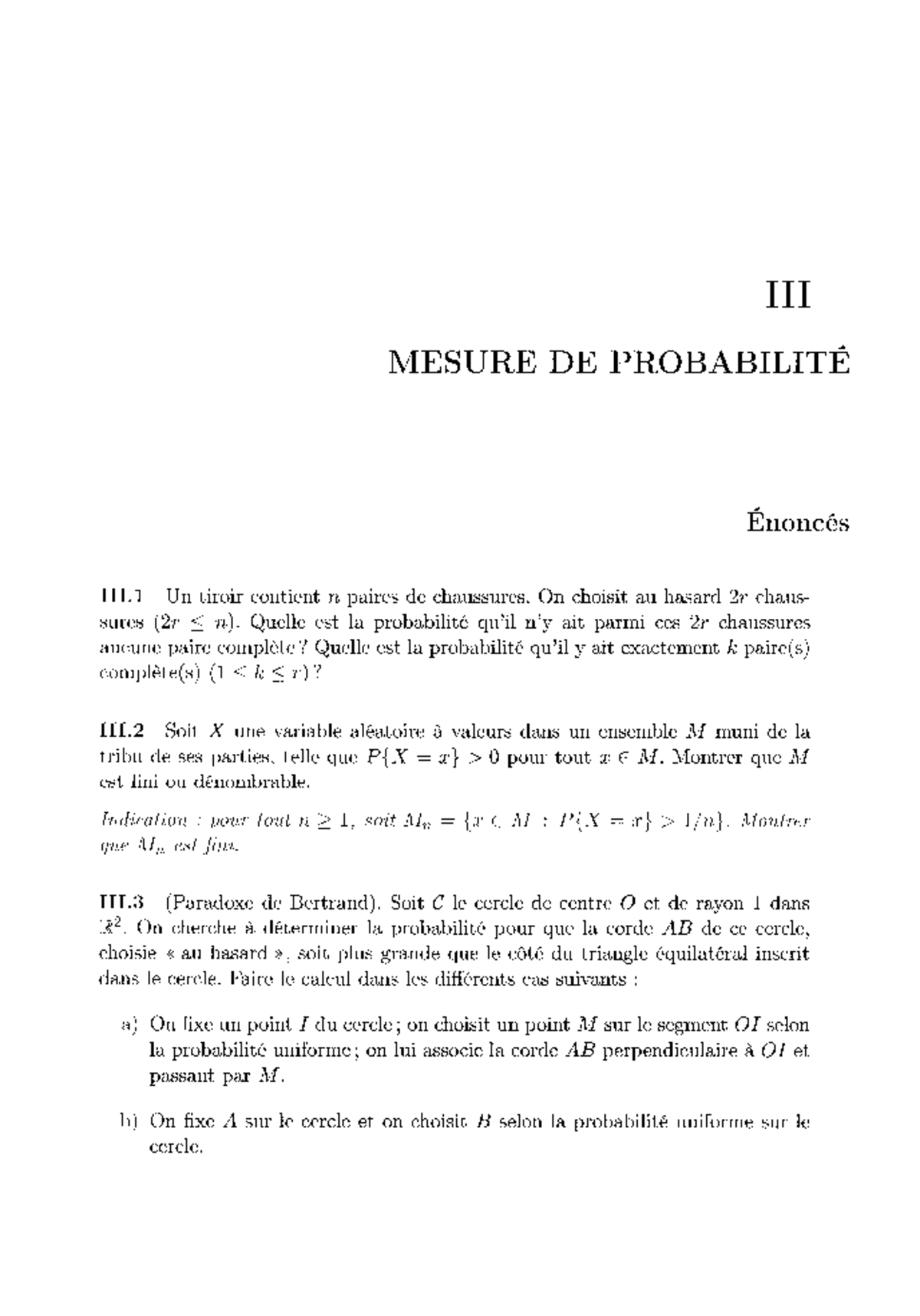 Probabilité Exercices corrigés-3 - III MESURE DE PROBABILITÉ Énoncés ...