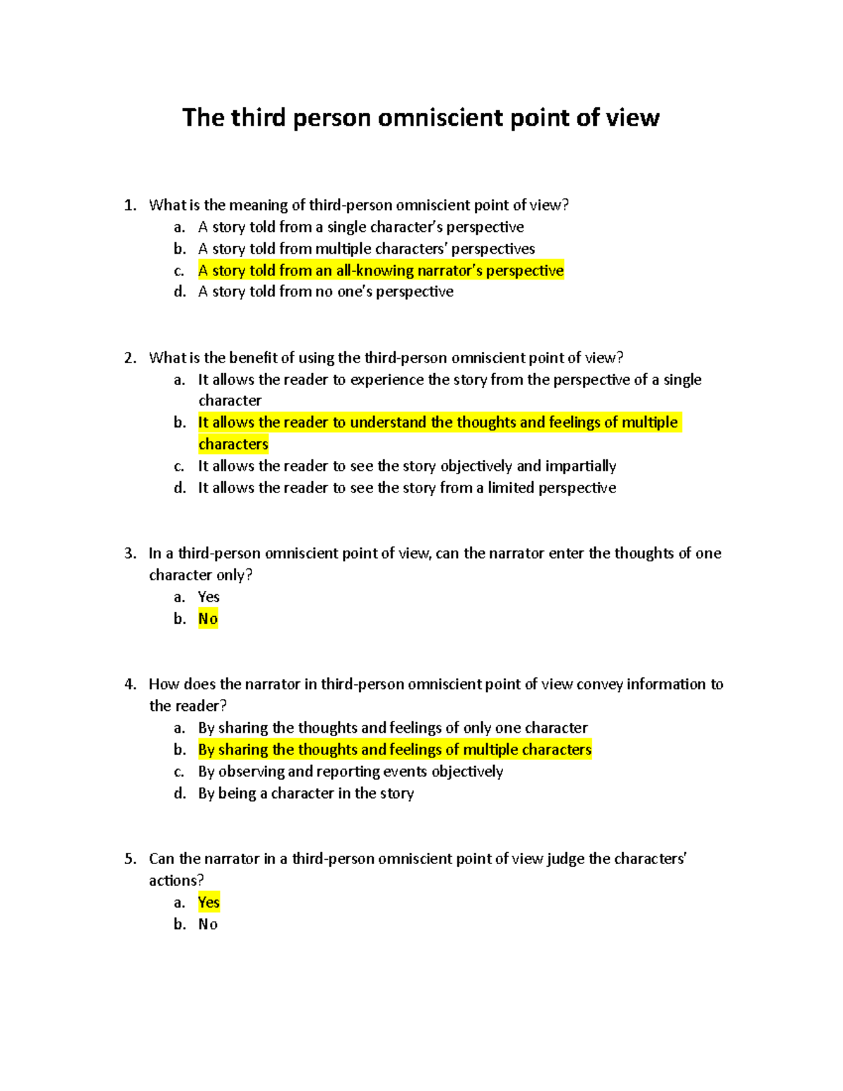 The third person omniscient point of view Quiz and Answers - The third person omniscient point ...