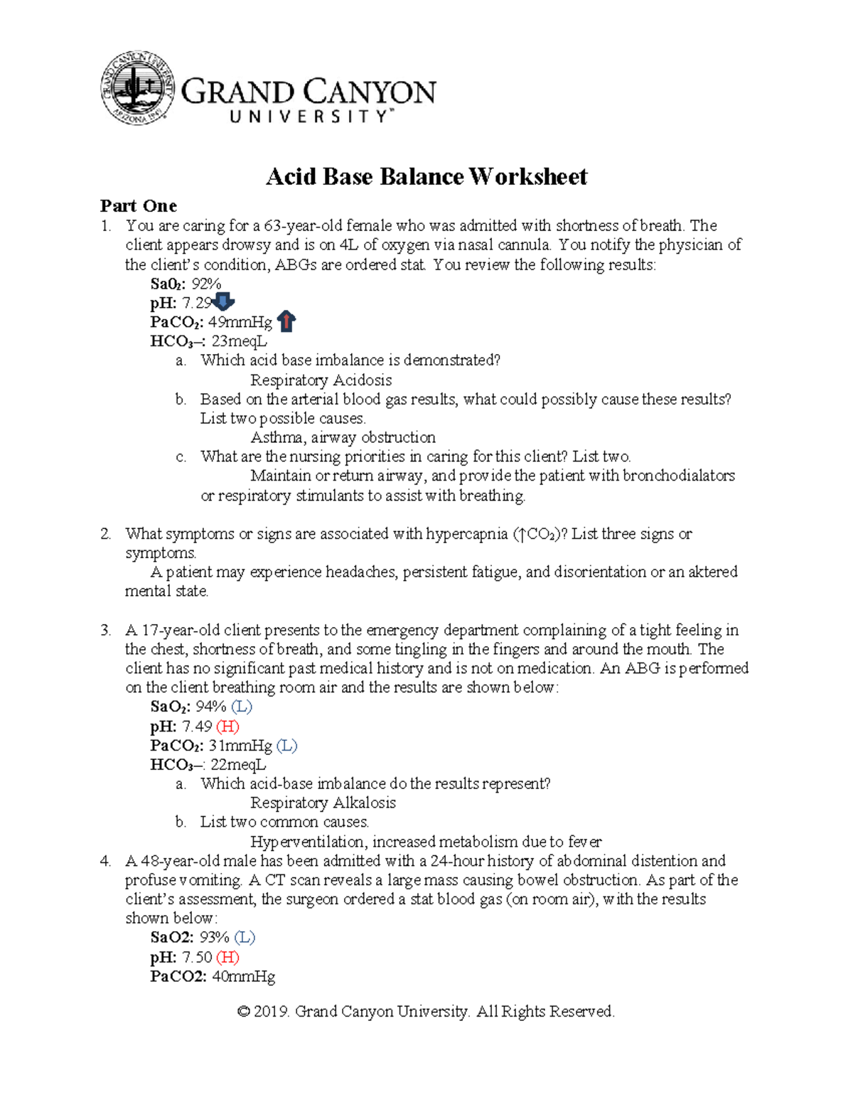 NSG-320 Acid Base Balance Worksheet - Acid Base Balance Worksheet Part ...