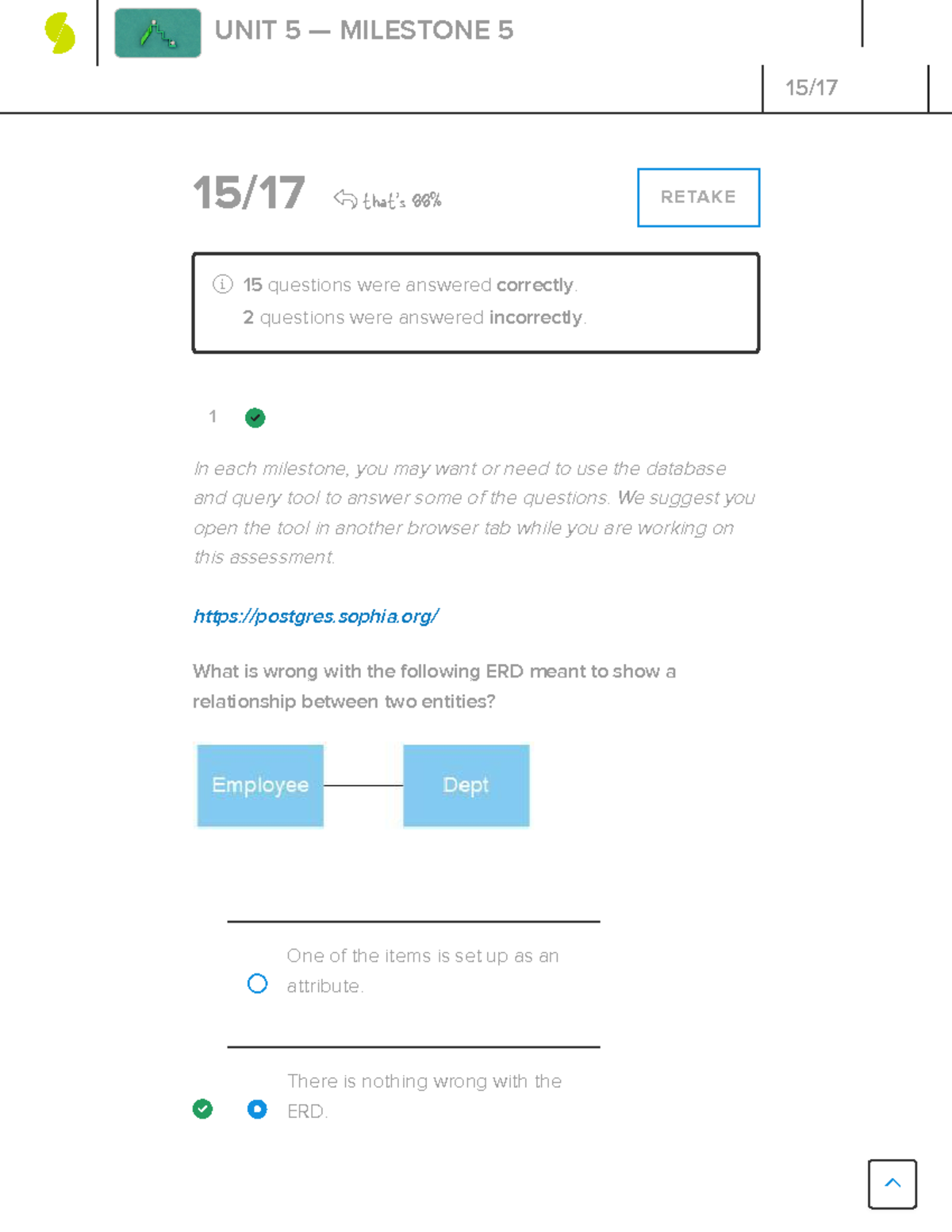 Relational Database Milestone 5 1 15 17 Thats 88 Retake 15