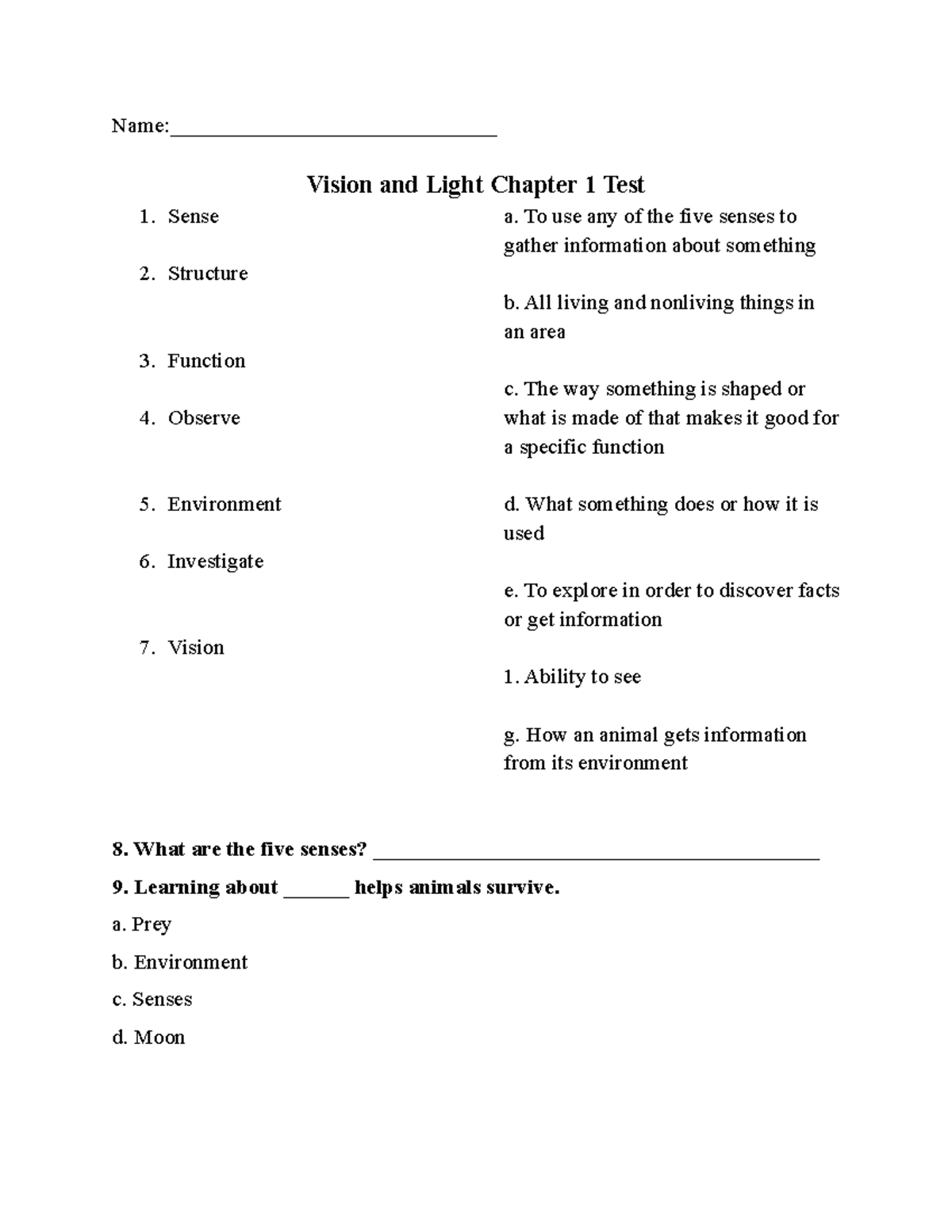 Chap1 test (quiz) vision and light - Name ...