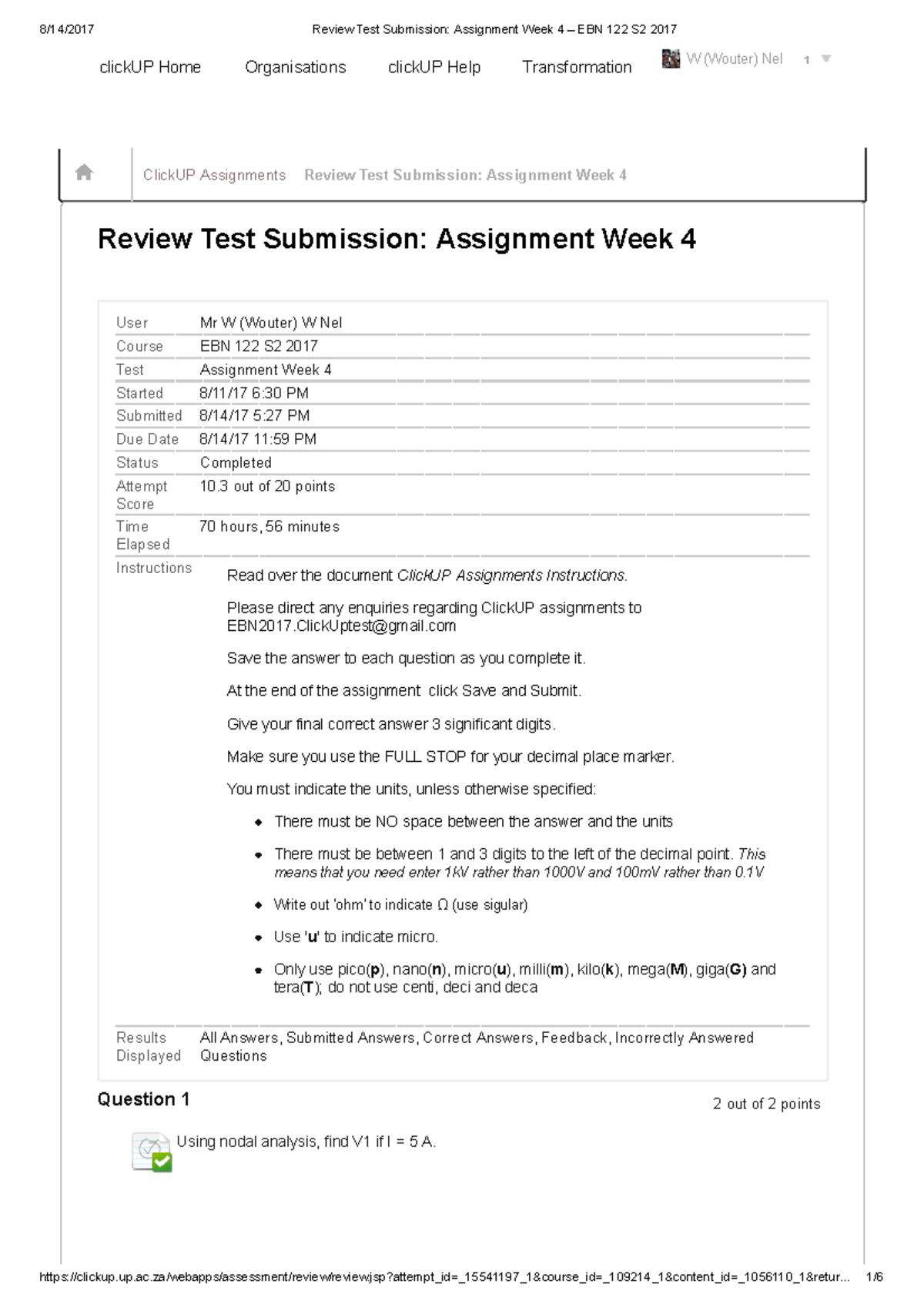 Assignment Week 4 t1 – EBN 122 S2 2017 - H ClickUP Assignments Review ...