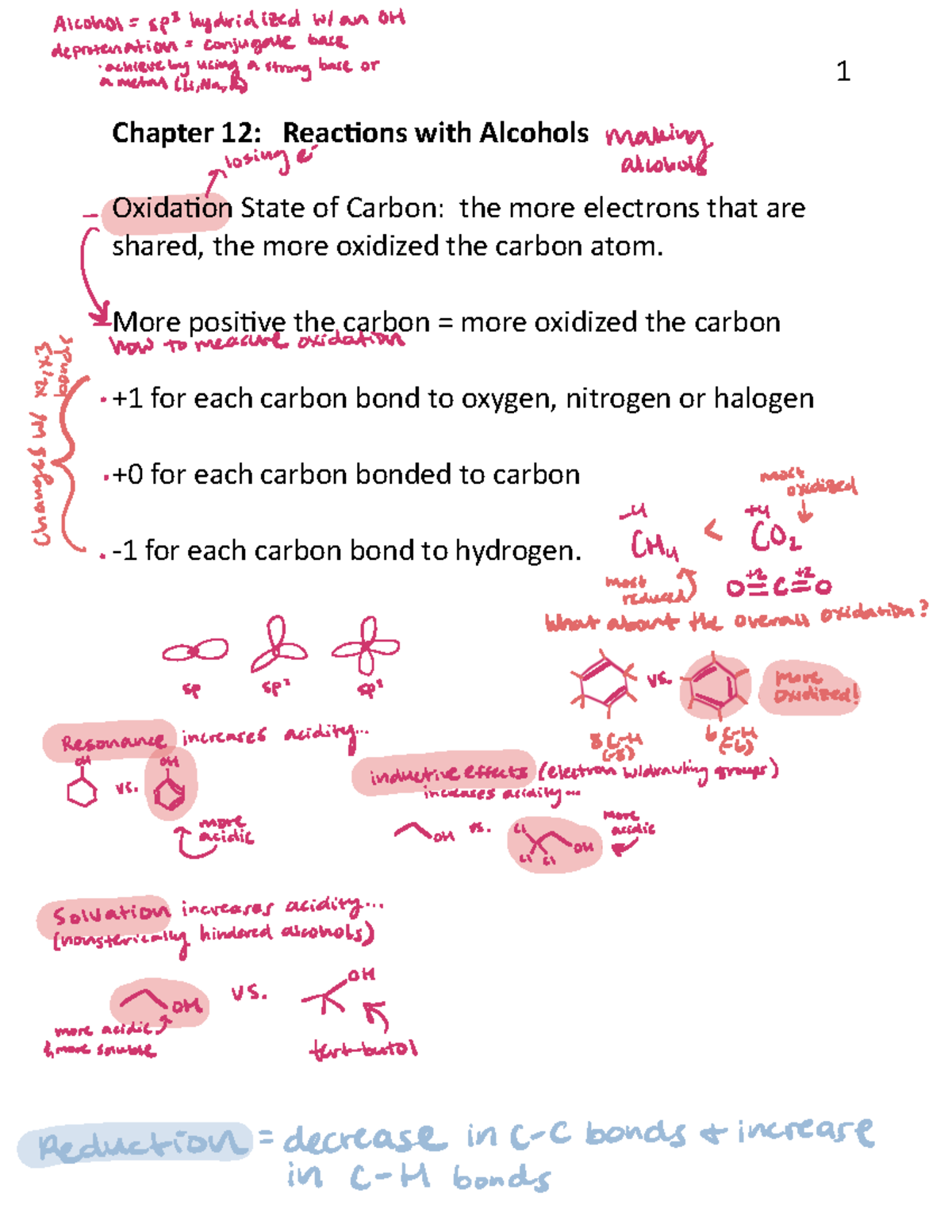Chapter 12 Notes - 1 Chapter 12: Reac with Alcohols Oxida(on State of ...