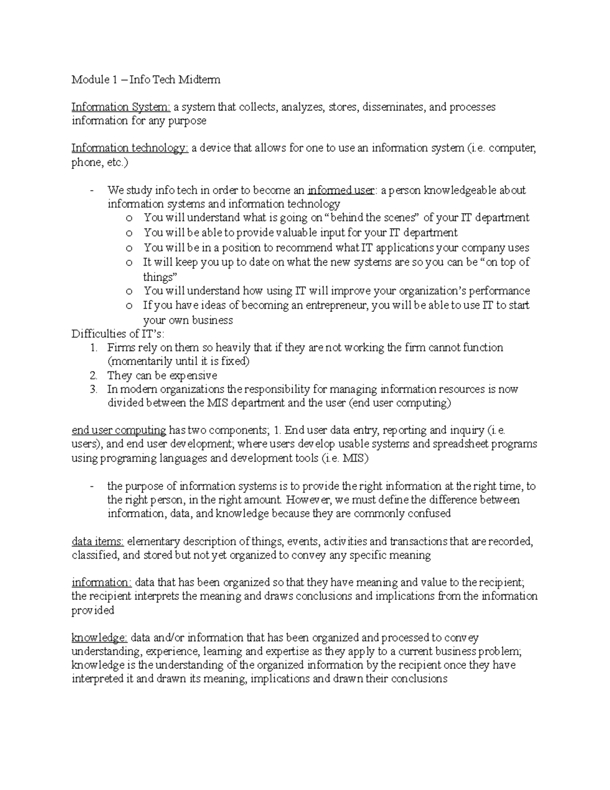 Info Tech Test 1 Review - Module 1 – Info Tech Midterm Information ...