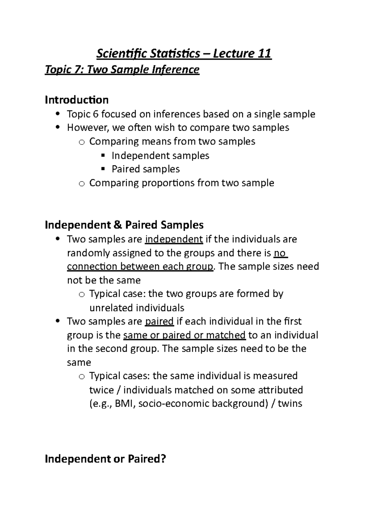 Scientific Statistics Lecture 11 - Scientific Statistics – Lecture 11 ...