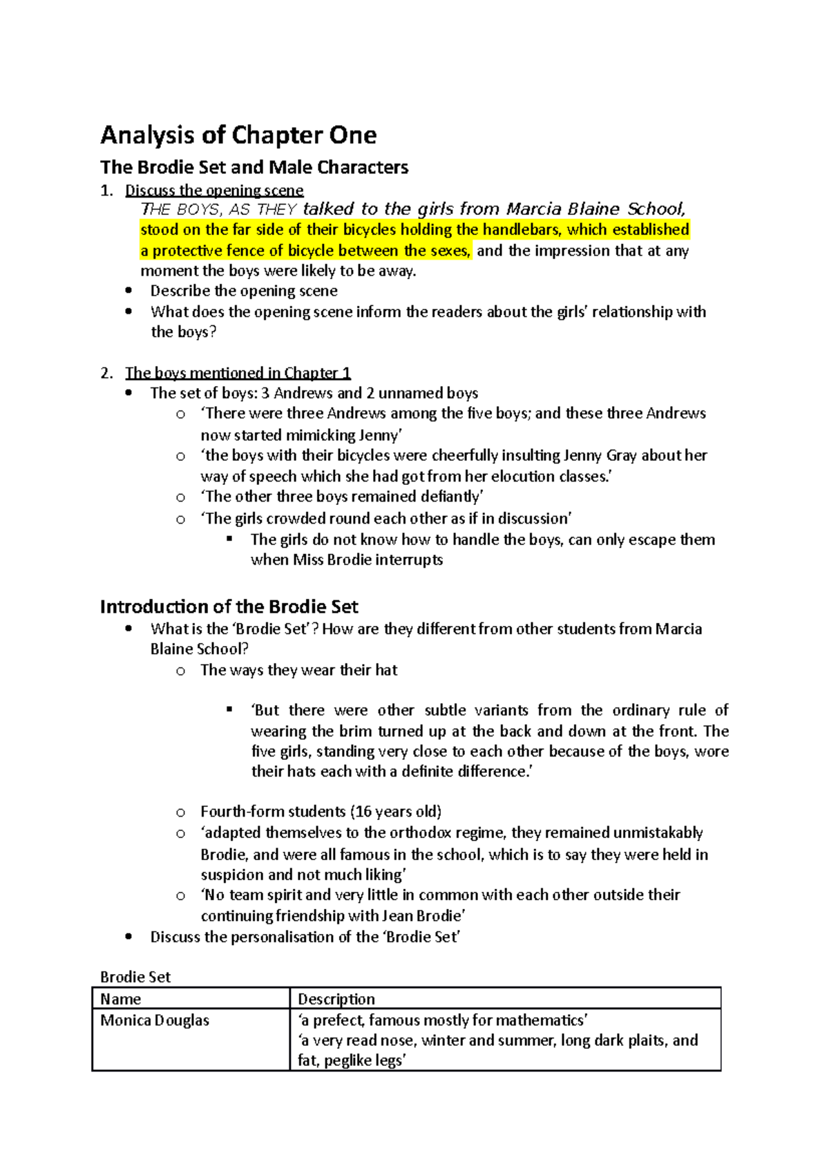 Analysis of Chapter One - Describe the opening scene What does the ...