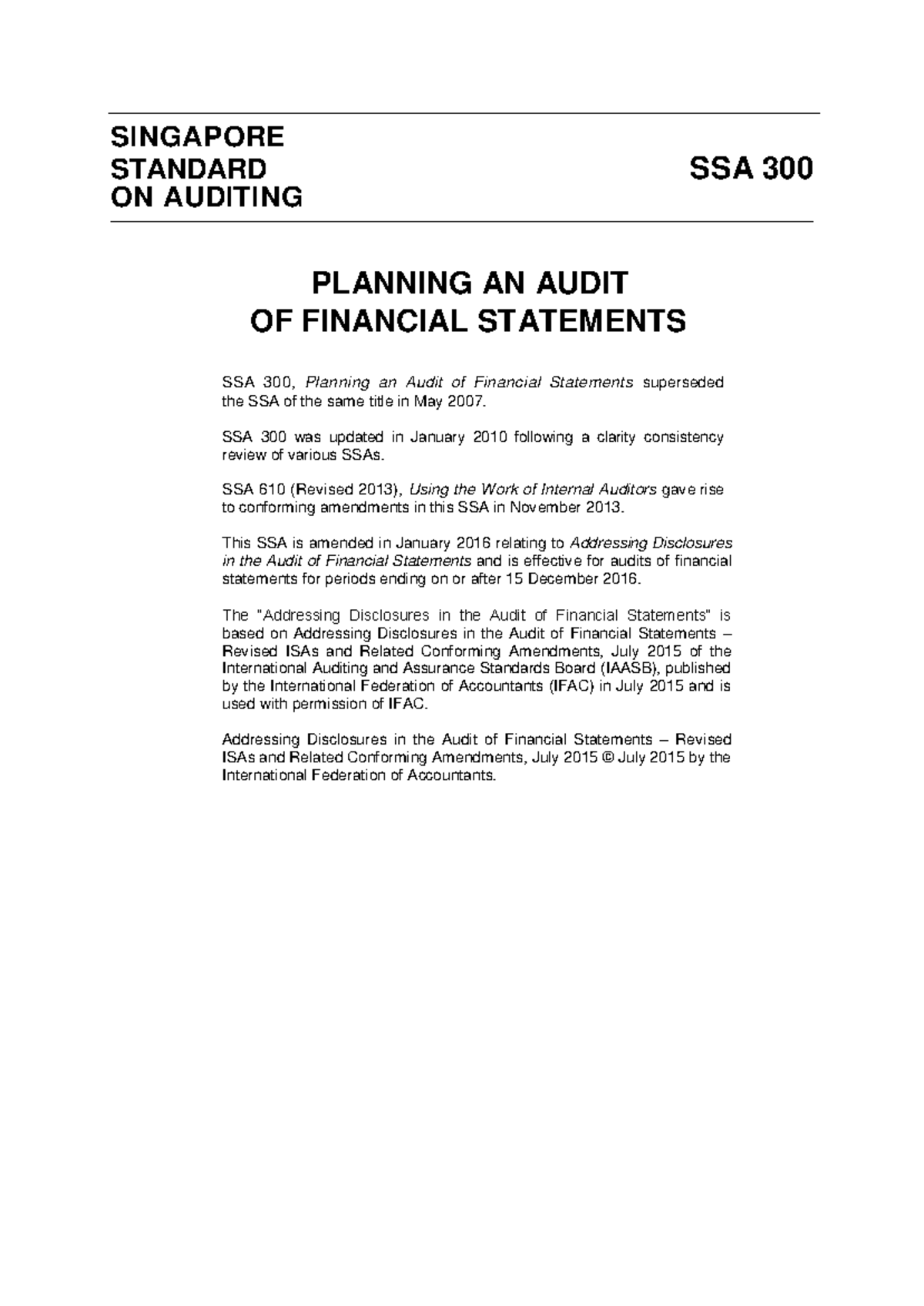SSA 300 - NotesNotesNotes - SINGAPORE STANDARD SSA 300 ON AUDITING ...