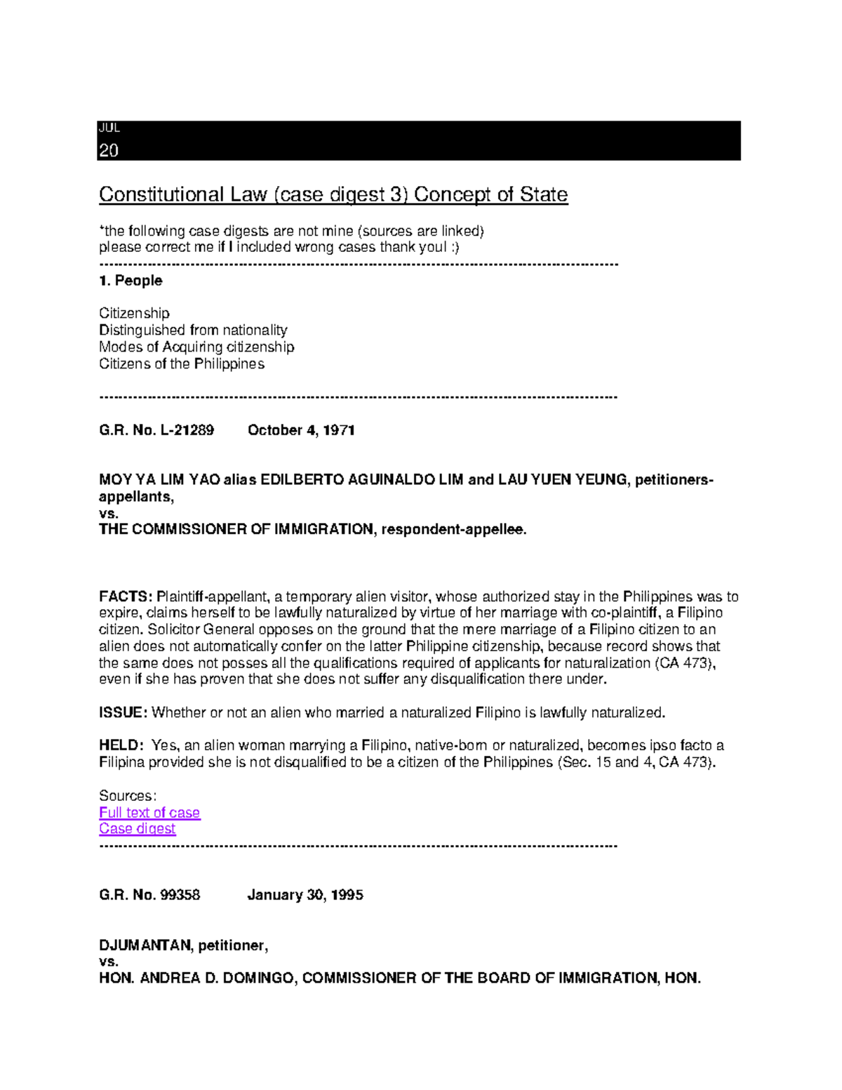 Constitutional Law Case Digest 3 Concept of State - JUL 20 ...