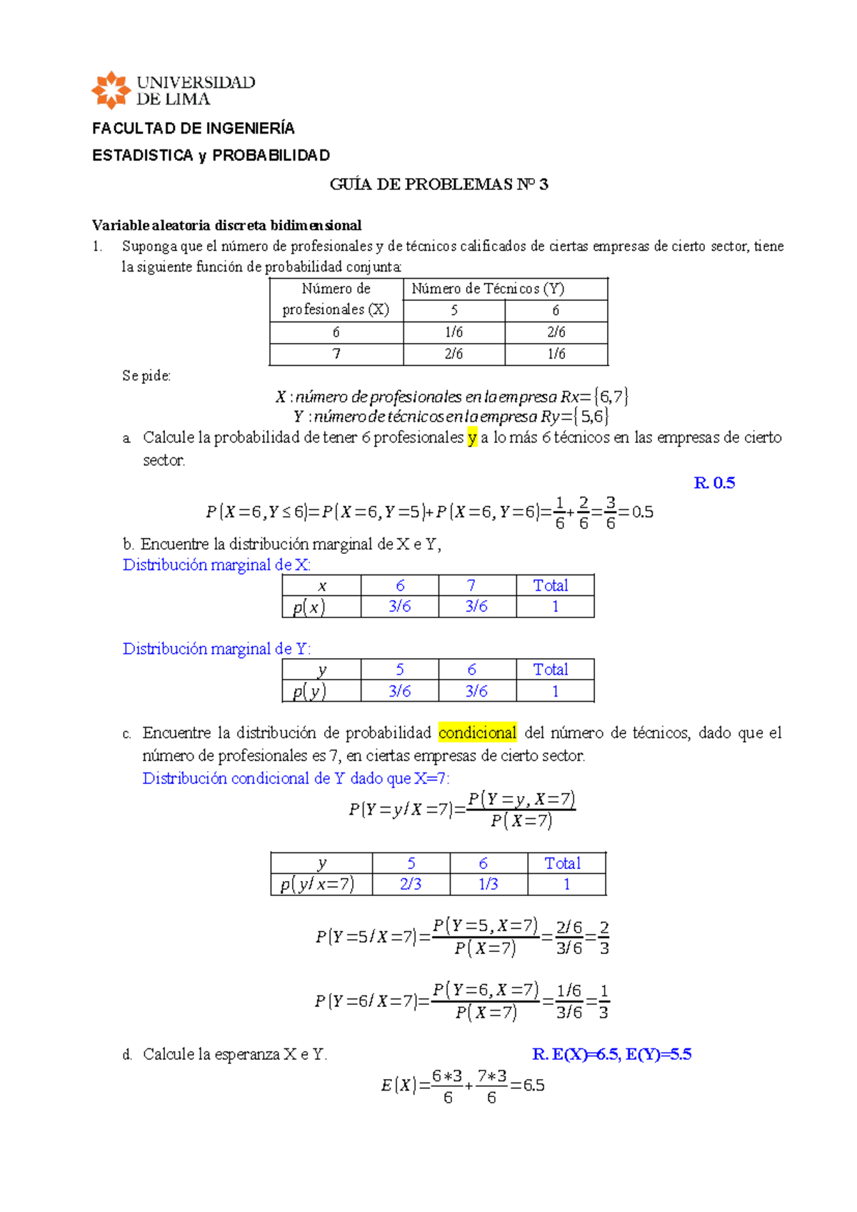 Guía estadistica solucionario - FACULTAD DE INGENIERÍA ESTADISTICA y ...