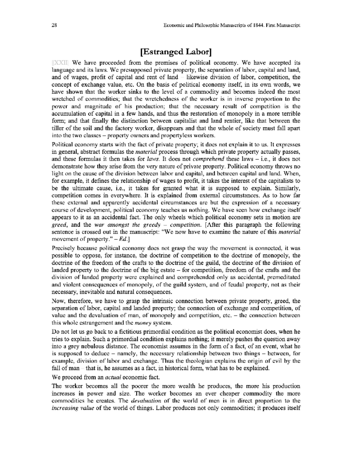 Marx - Economic and Philosophic Manuscripts - SY207 - Studocu