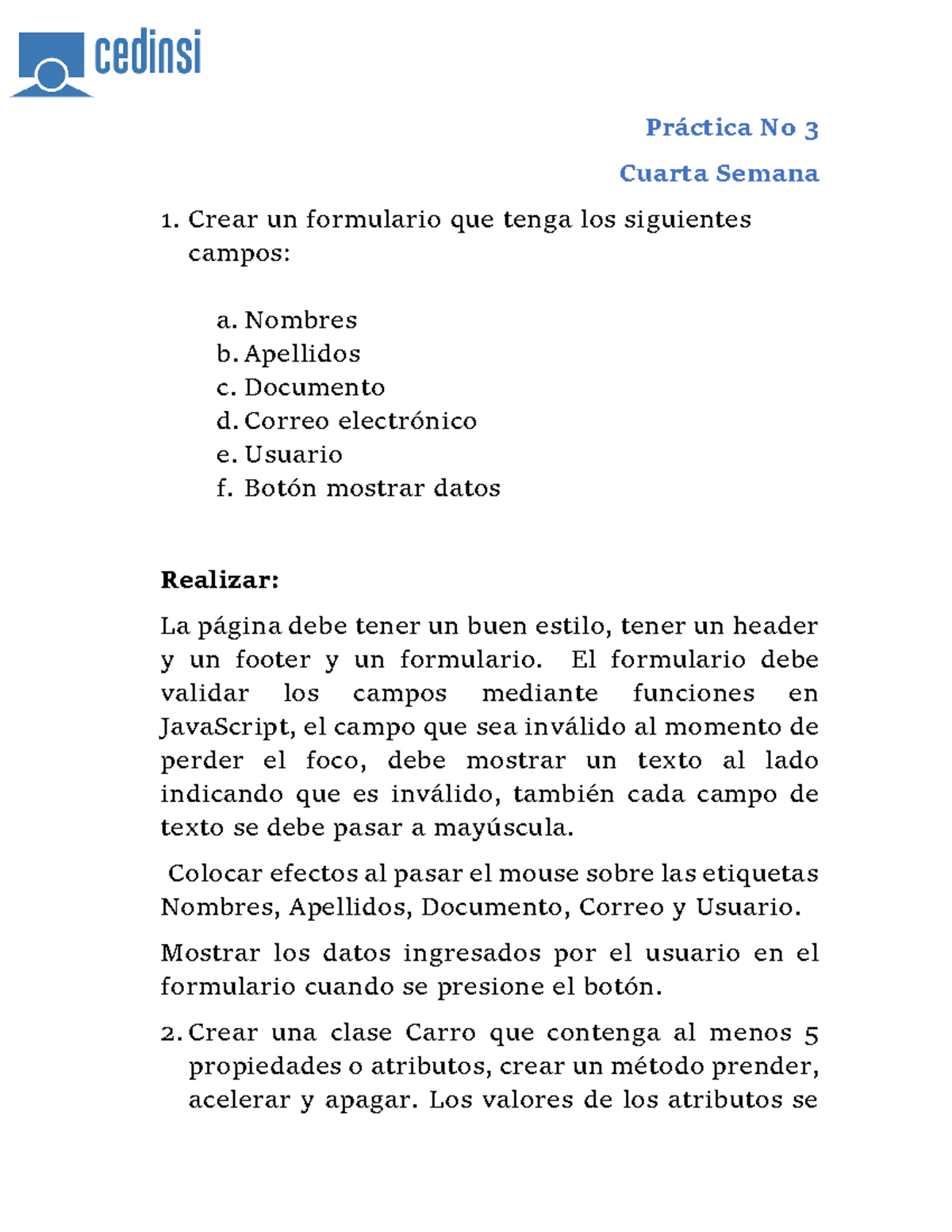 Practica No 3 - talleres de programacion angular - Pr·ctica No 3 Cuarta Semana Crear un ...