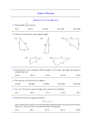 2013 Australian Mathematics Competition AMC Intermediate Years 9 and 10 ...