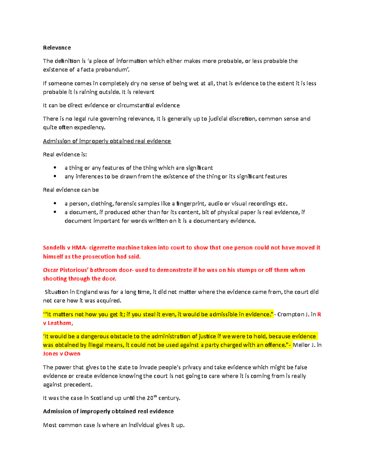 Lecture 1 - relevance and real evidence document - Relevance The ...