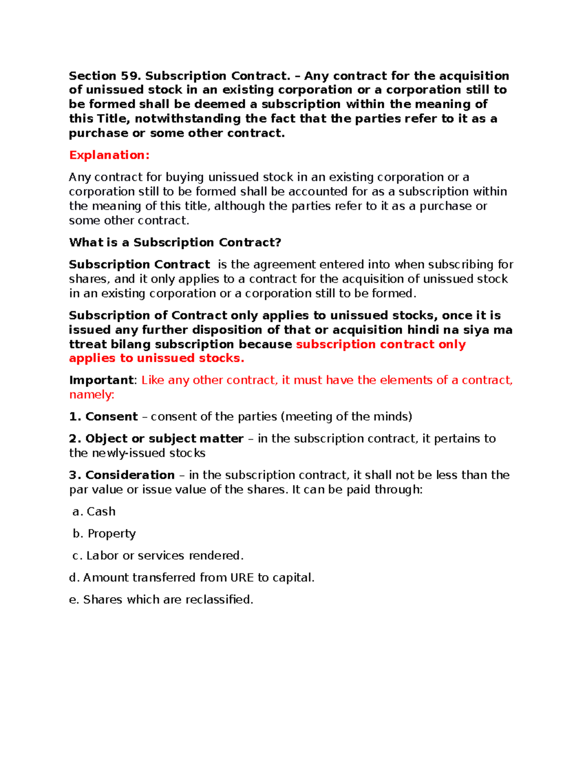 Business law Section 59-60 - Section 59. Subscription Contract. – Any ...