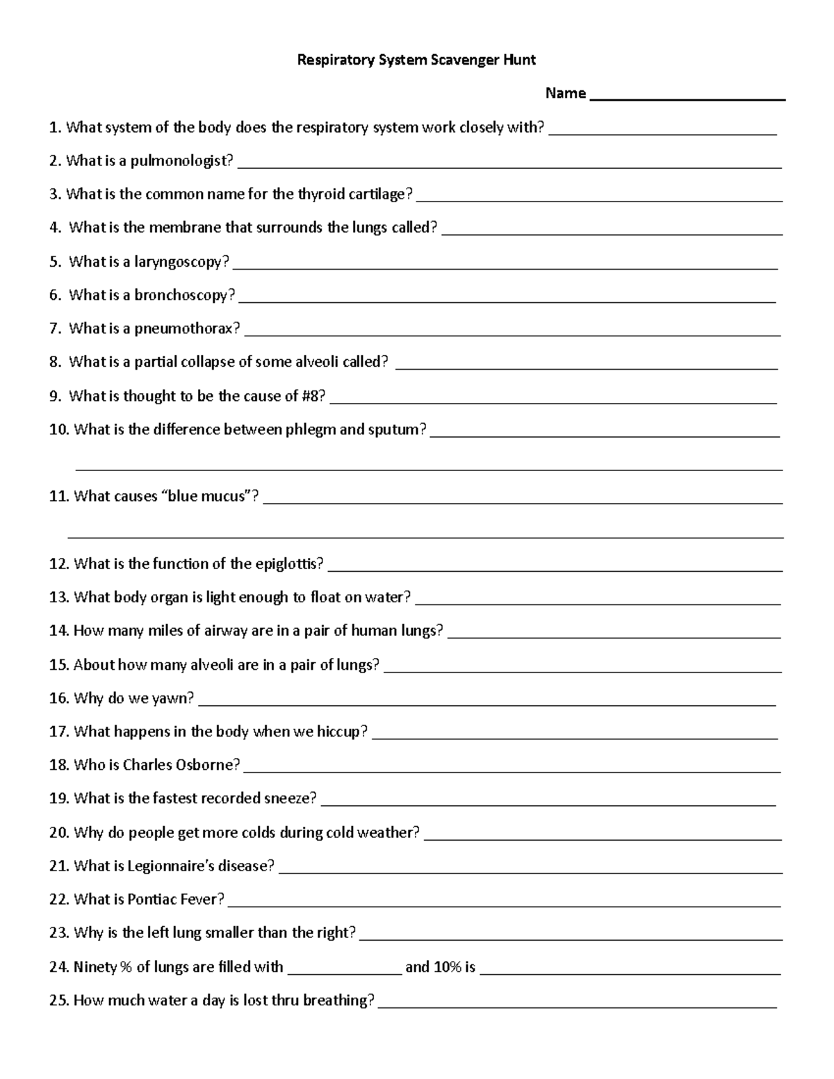 Respiratory System Scavenger Hunt - IN THIS CASE, THE BLUE BACERIUM ...