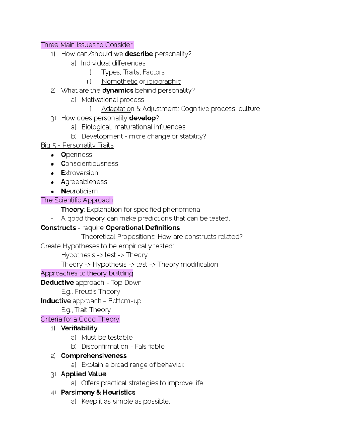 CH.1 Intro - Personality Theory - Three Main Issues to Consider: 1) How ...
