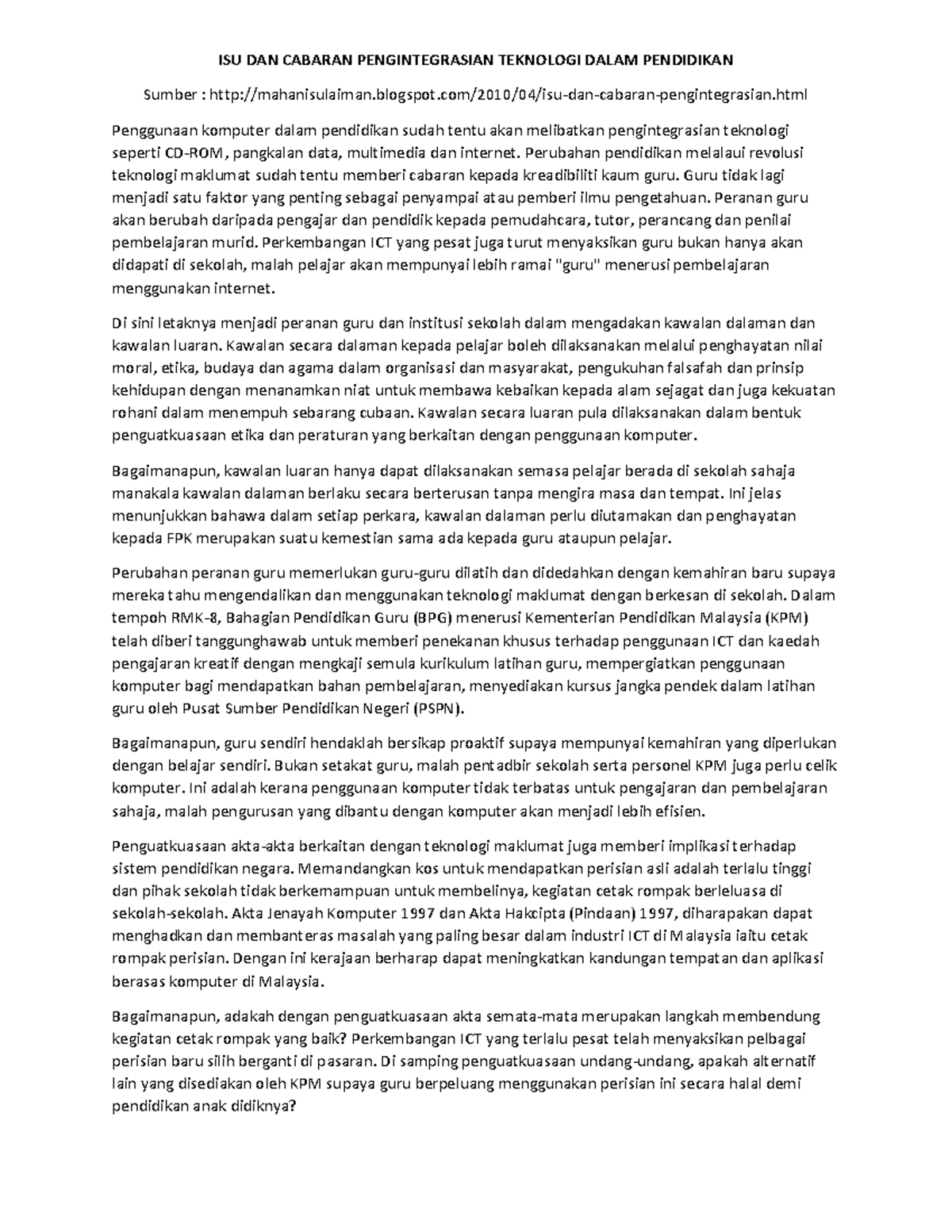 INFO ICT Januari 2018-ISU DAN Cabaran Pengintegrasian Teknologi Dalam ...