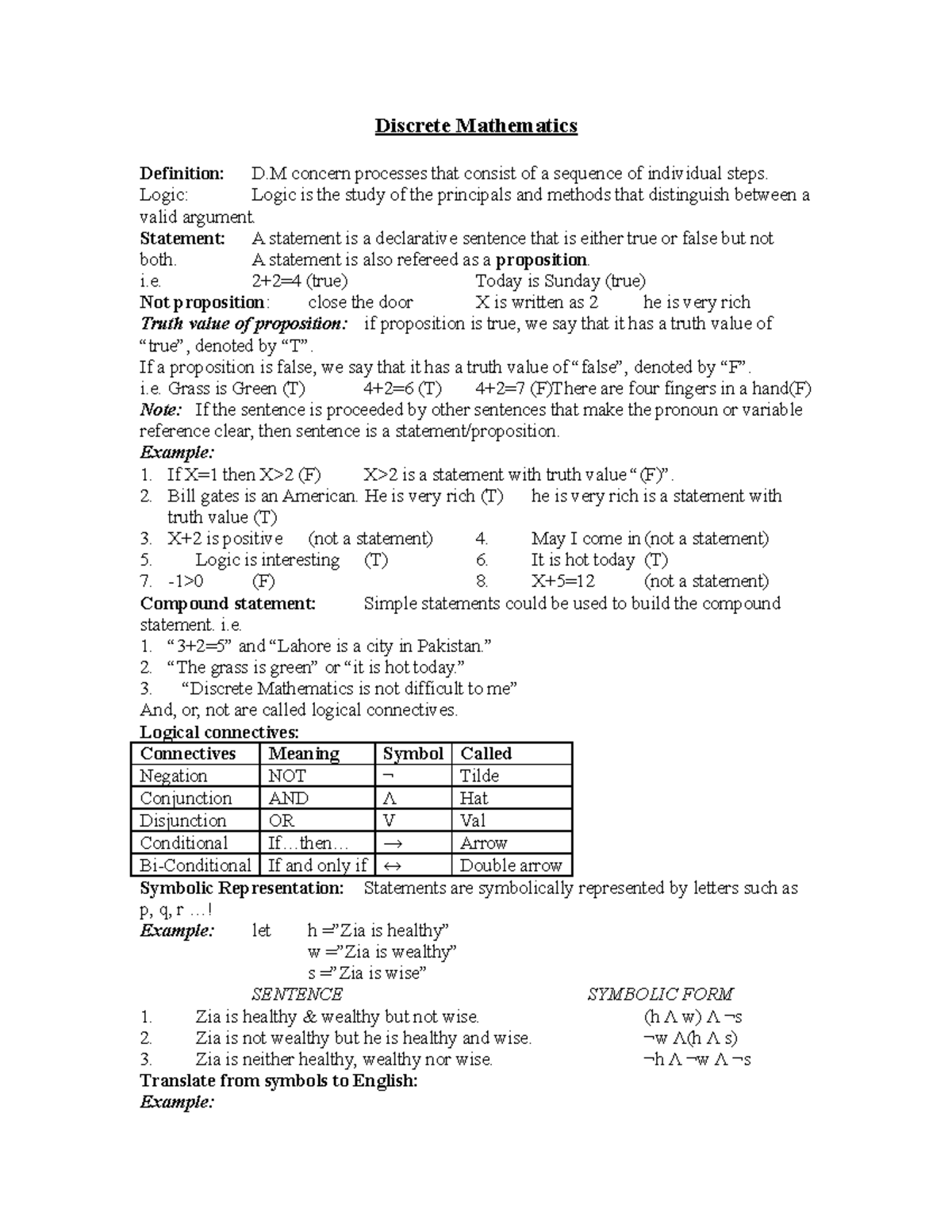 Summary - Lecture , Discrete Mathematics - Discrete Mathematics ...