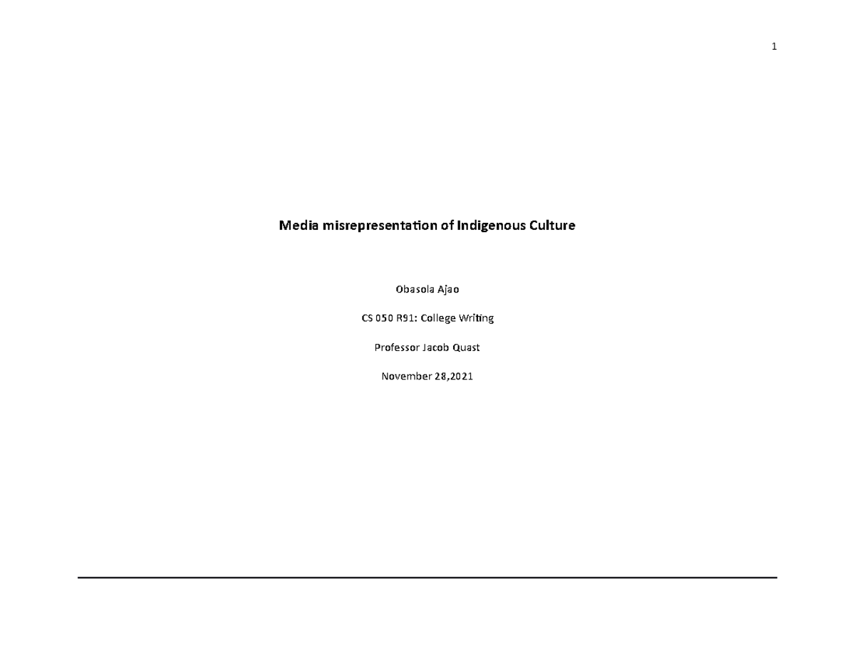 CS 050 Academic Body Paragraph ( Media) (2) - Media misrepresentation ...