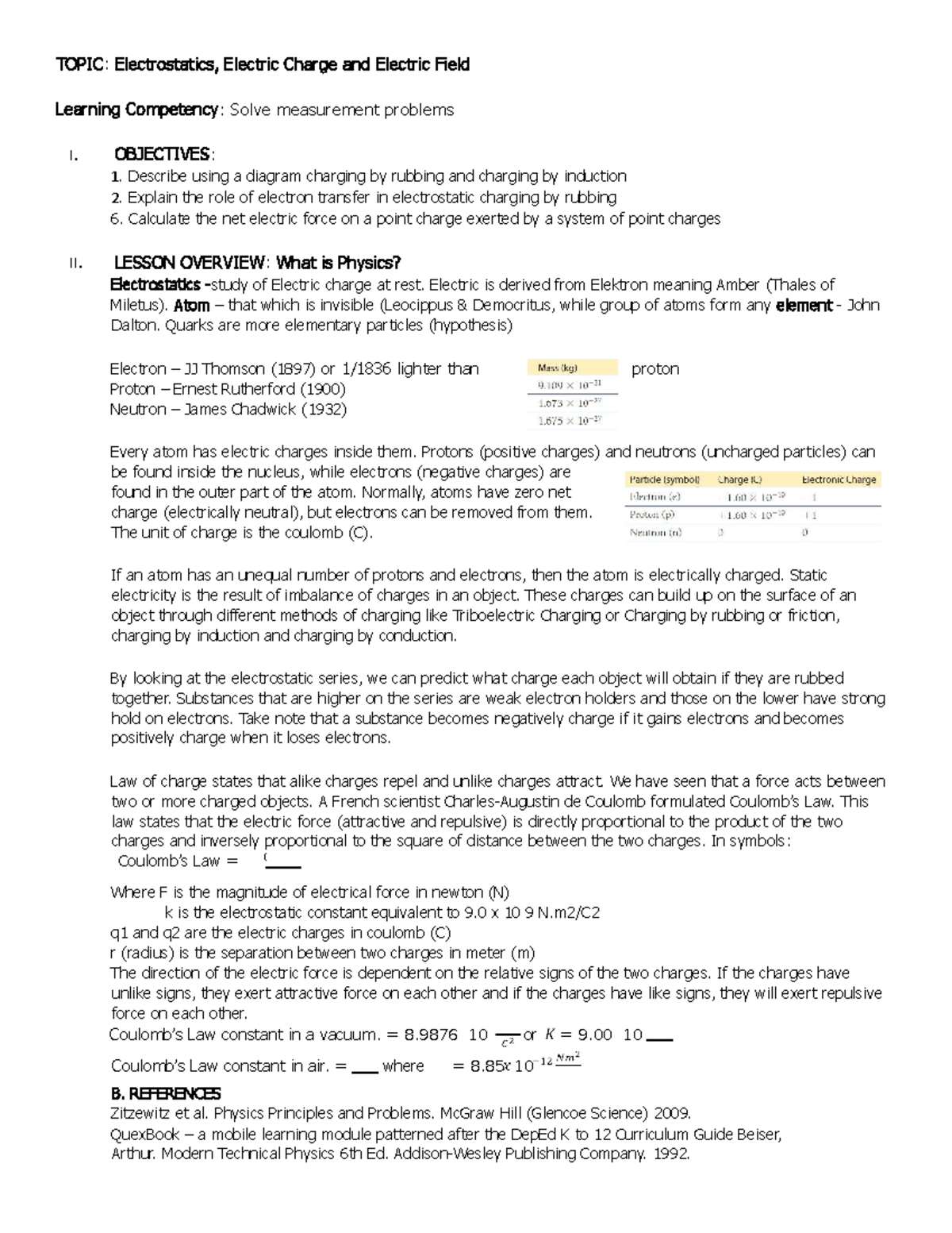 Electrostatics, Electric Charge and Electric Field n6 - TOPIC: Electrostatics, Electric Charge ...
