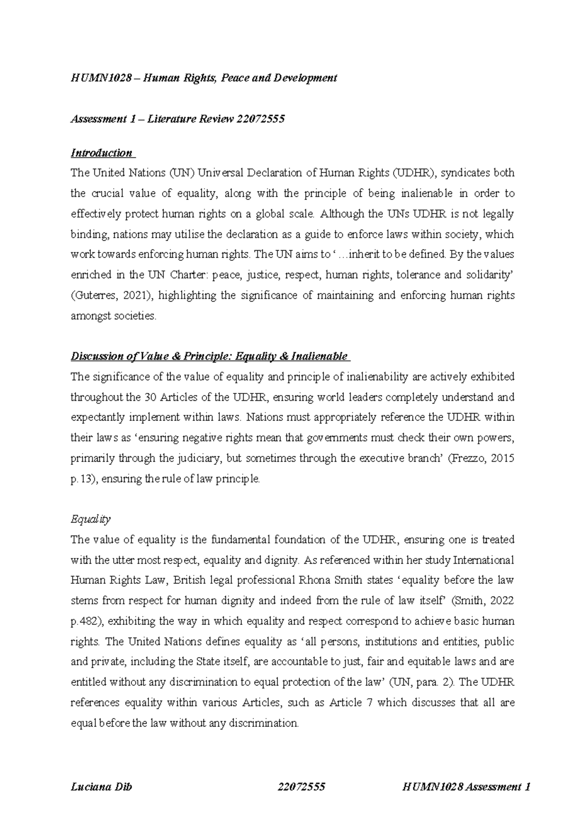 HUMN1028 assessment 1 - HUMN1028 – Human Rights, Peace and Development ...