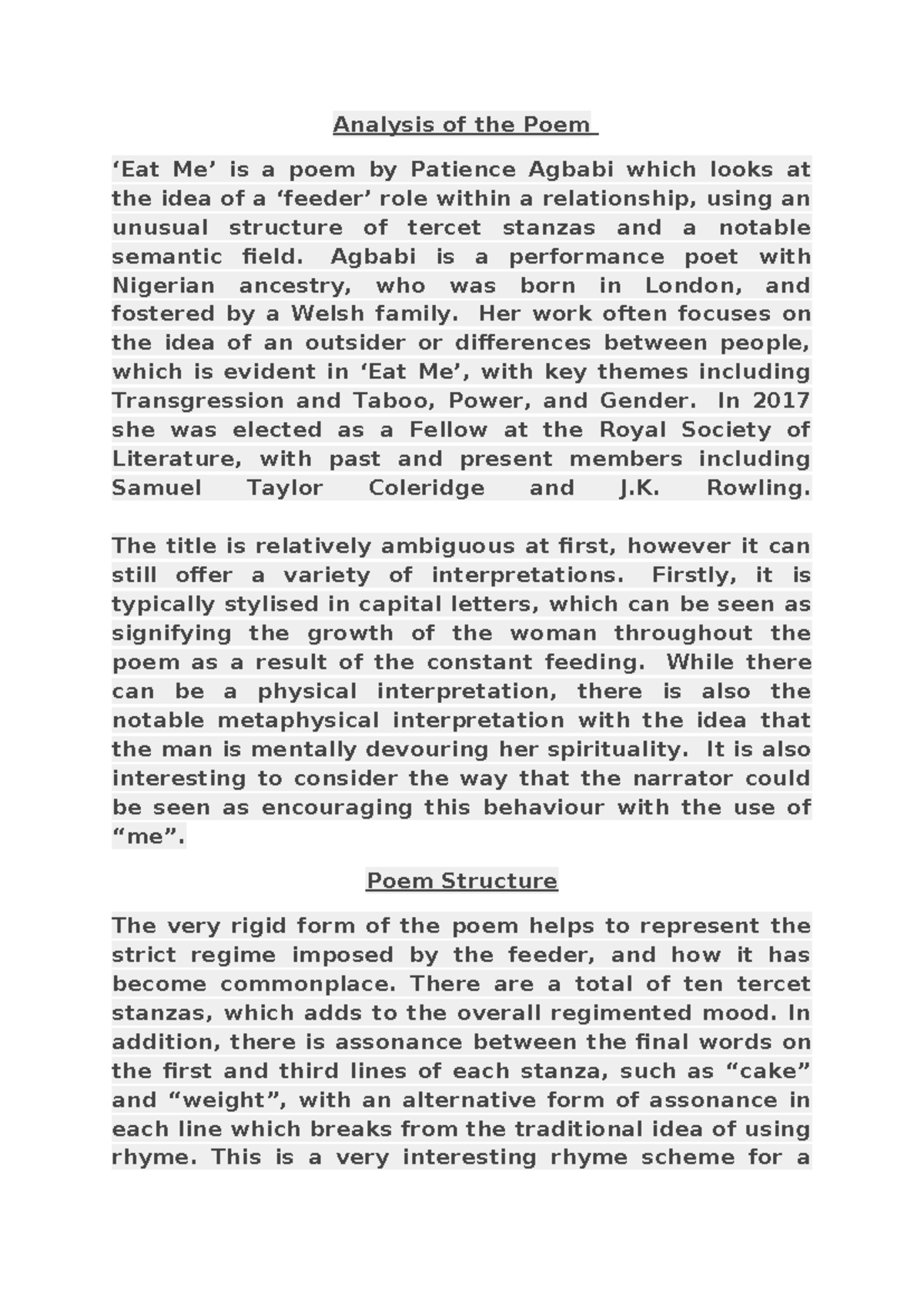 Eat Me -Analysis of the Poem - Analysis of the Poem ‘Eat Me’ is a poem ...