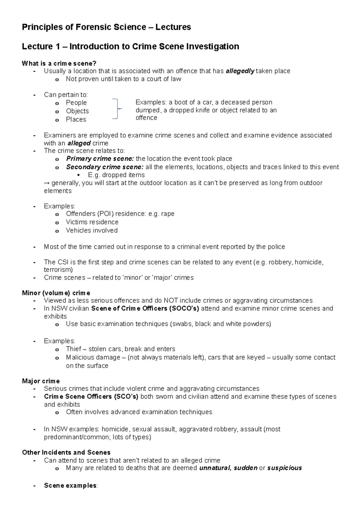 Principles Of Forensic Science Lecture Notes Exc Law Principles Of Forensic Science