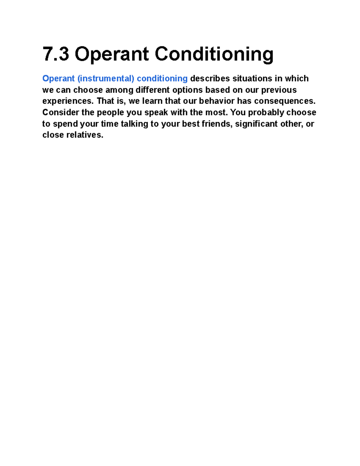 Chapter 7.3 Operant Conditioning - 7 Operant Conditioning Operant ...