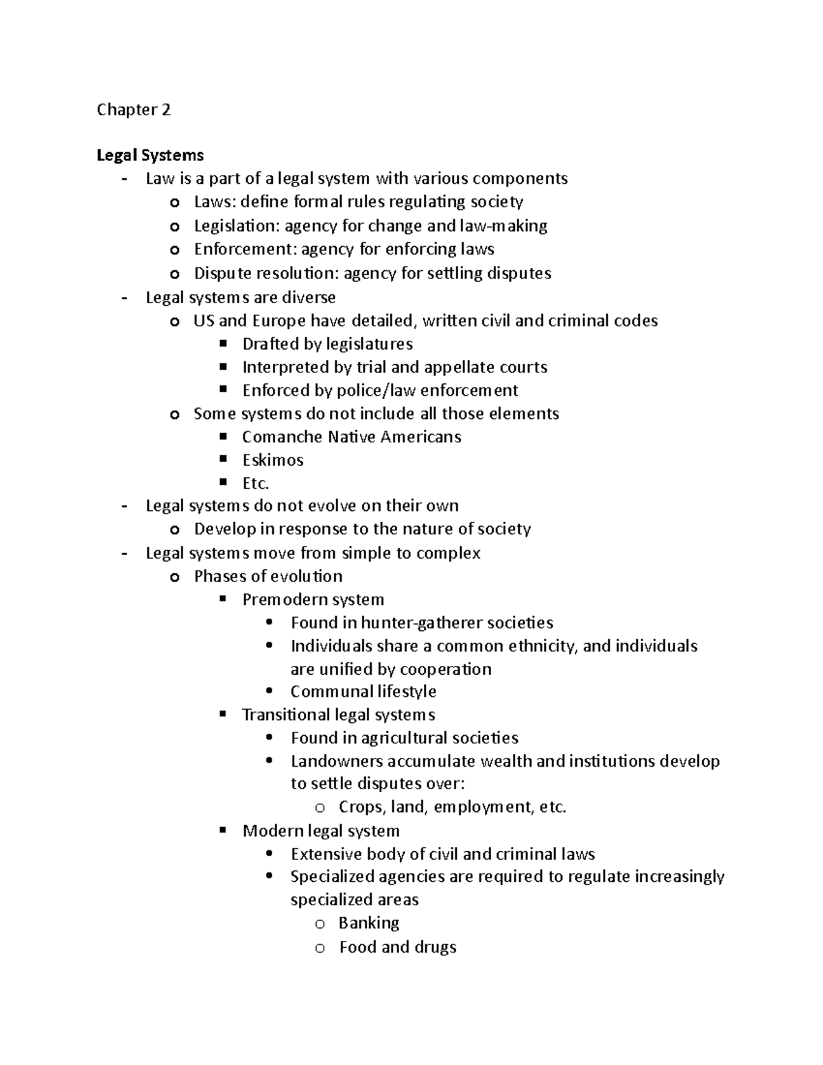 Issues in Law Chapter 2 - notes - Chapter 2 Legal Systems - Law is a ...