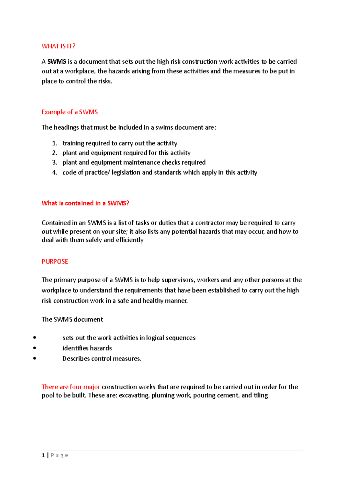 SWMS word, swimming with the fishesx - WHAT IS IT? A SWMS is a document ...