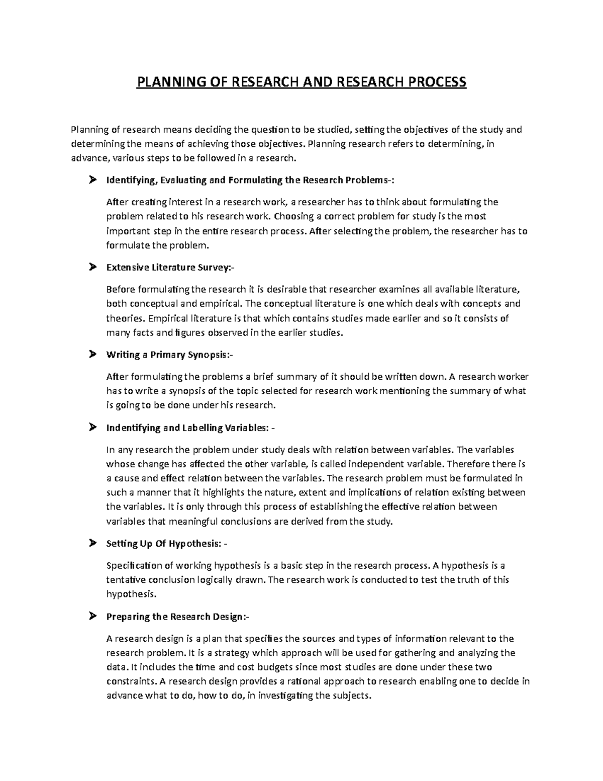 Planning of research and research process - PLANNING OF RESEARCH AND ...