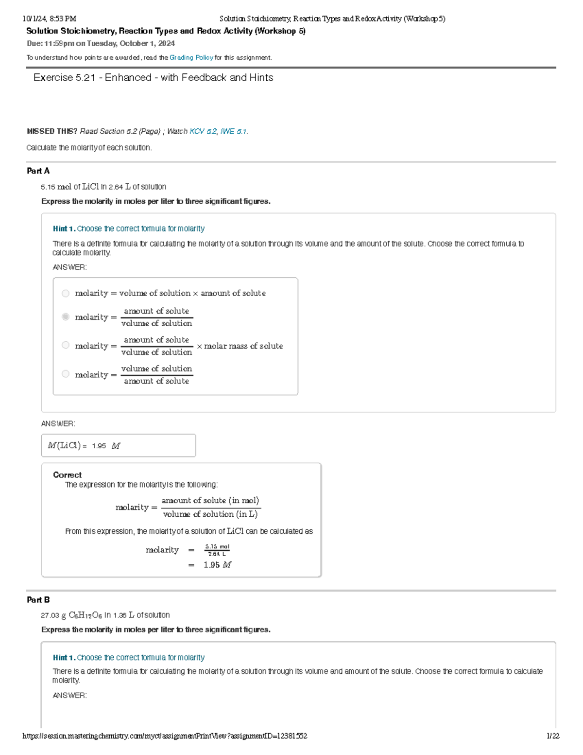 Solution Stoichiometry, Reaction Types and Redox Activity (Workshop 5 ...