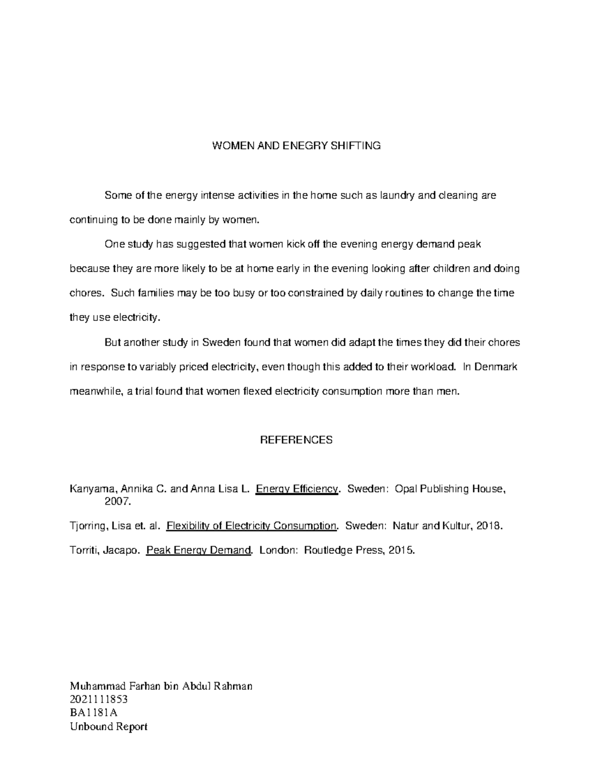 Women AND Enegry Shifting Unbound Report - Muhammad Farhan bin Abdul ...