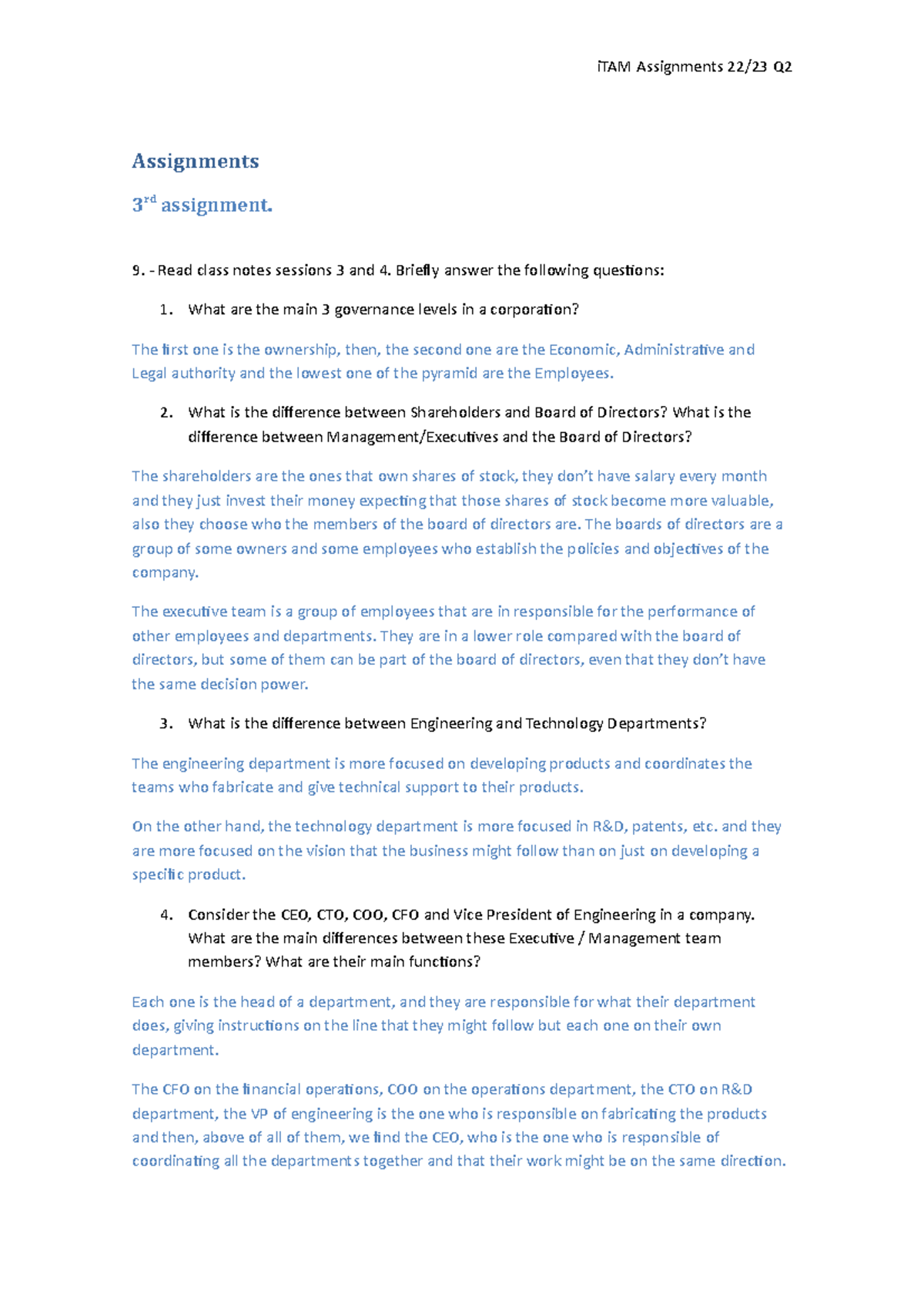 Assignment 3 - Assignments 3 rd assignment. Read class notes sessions 3 ...