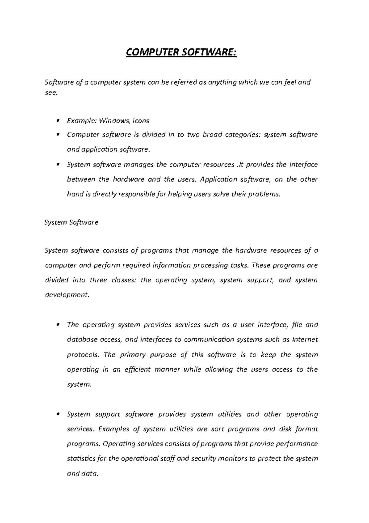 Computer Software Lecture Notes 2 Computer Software Software Of A