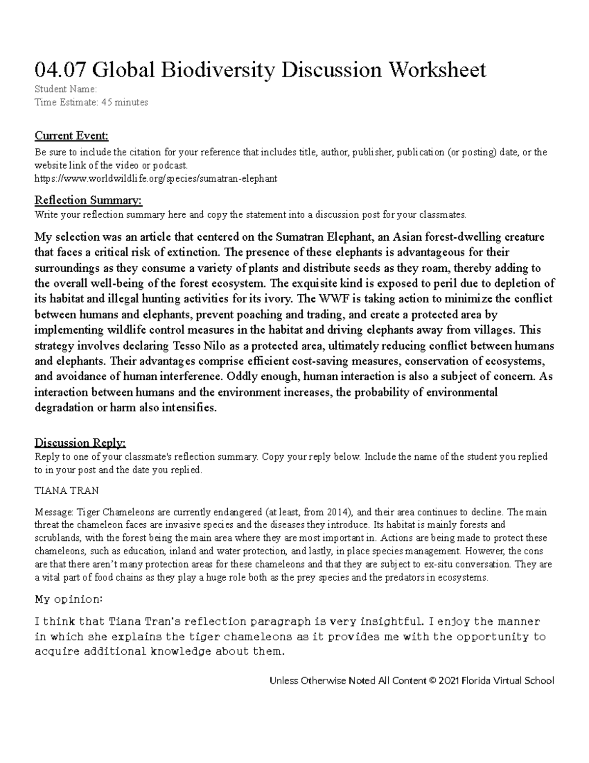 04 07 discussion worksheet - 04 Global Biodiversity Discussion ...
